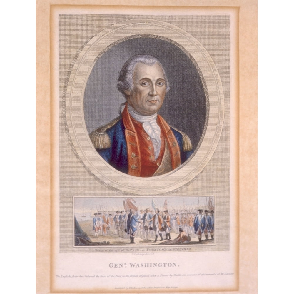 George Washington Hand Colored Engraving With Vignette Of The British ...