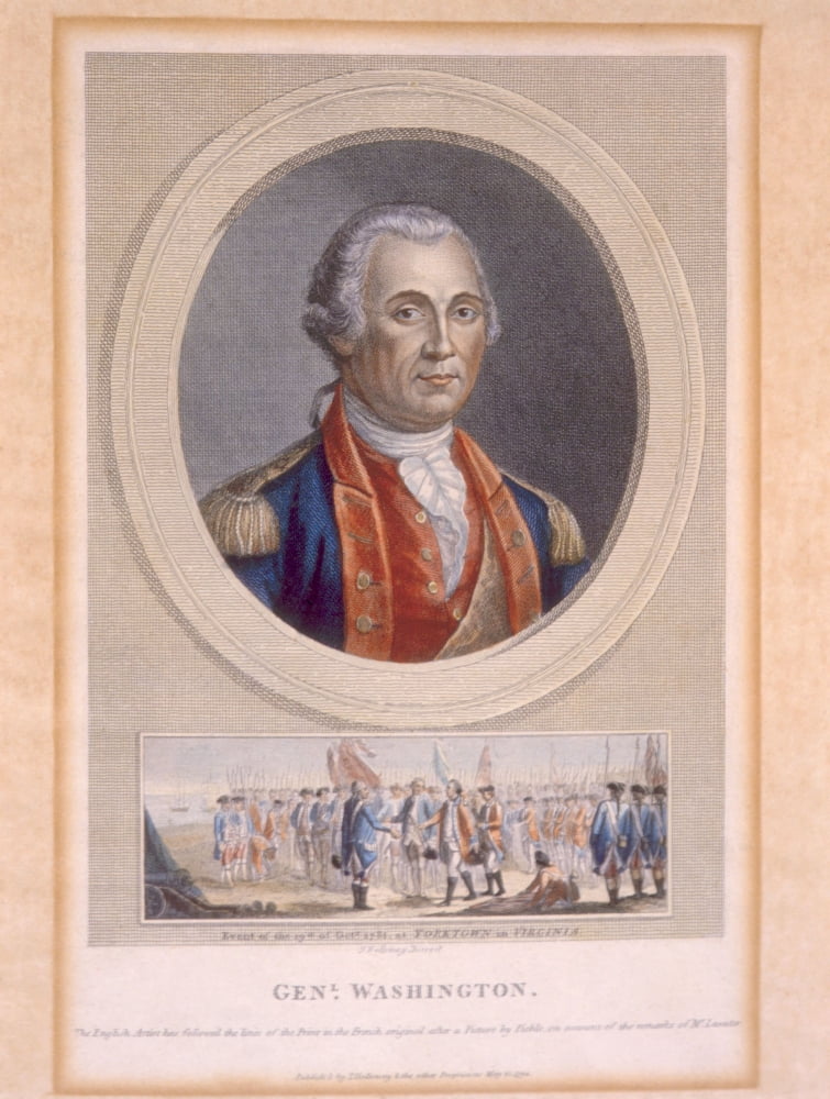 George Washington Hand Colored Engraving With Vignette Of The British ...