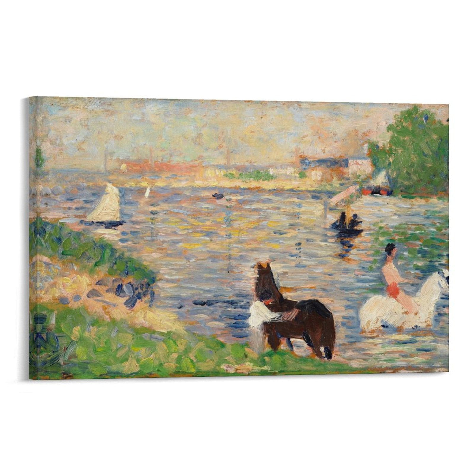 Georges Seurat Horses in The Water Stippling Oil Painting Adornment ...