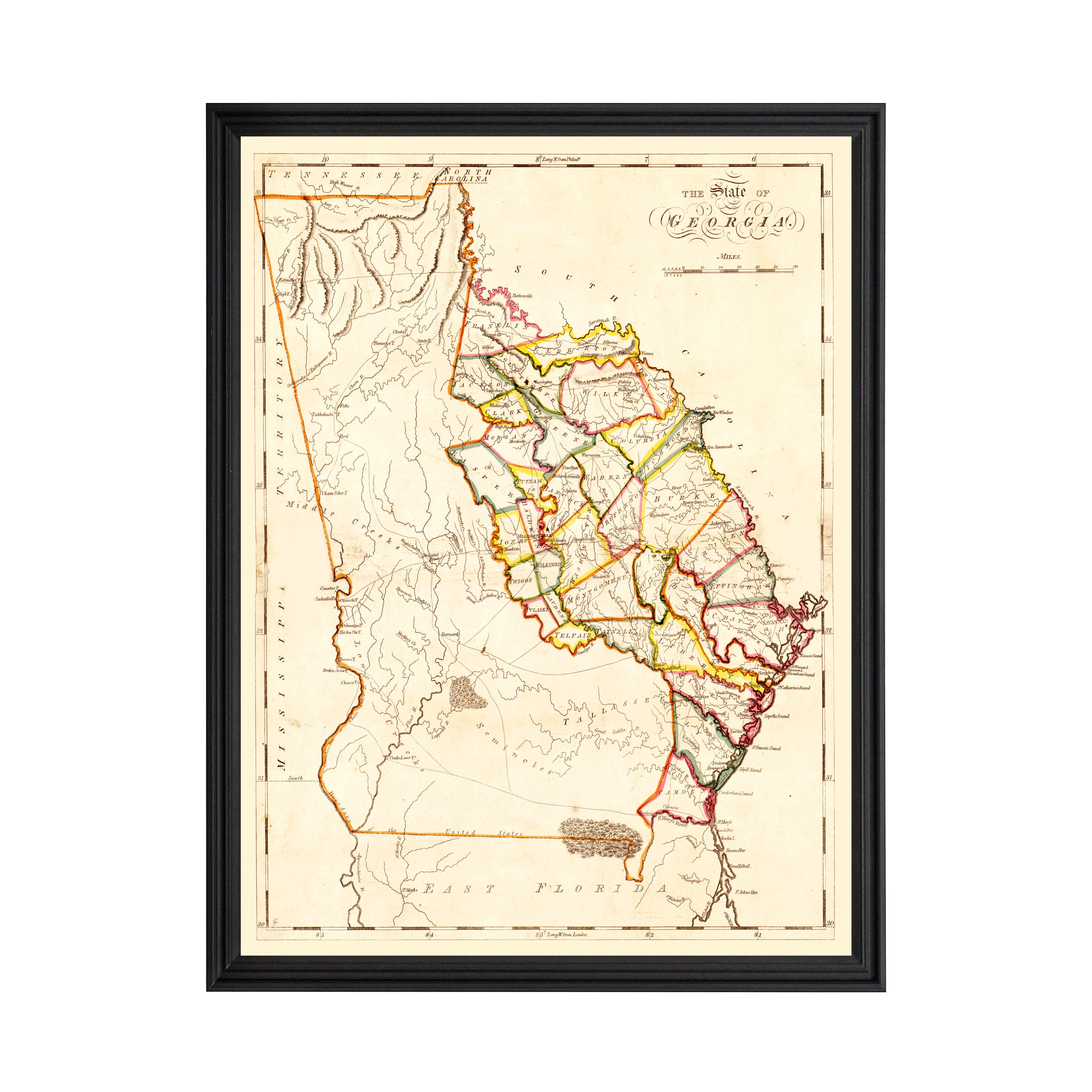 Georgia Art, 1818 Vintage Map of Georgia History Wall Decor Gift, Old ...