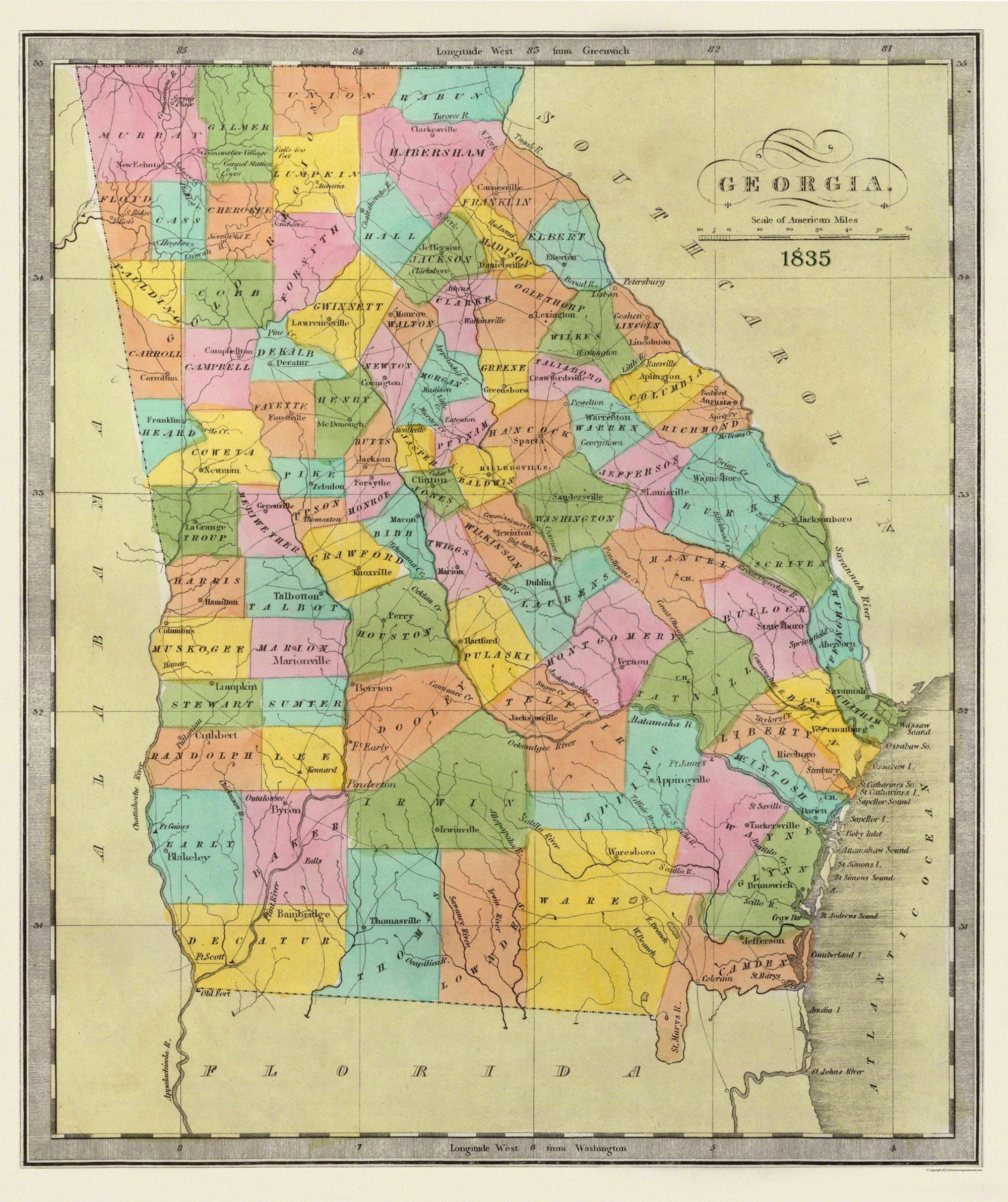 Historic State Map - Georgia - Burr 1835 - 23 x 27.44 - Vintage Wall ...