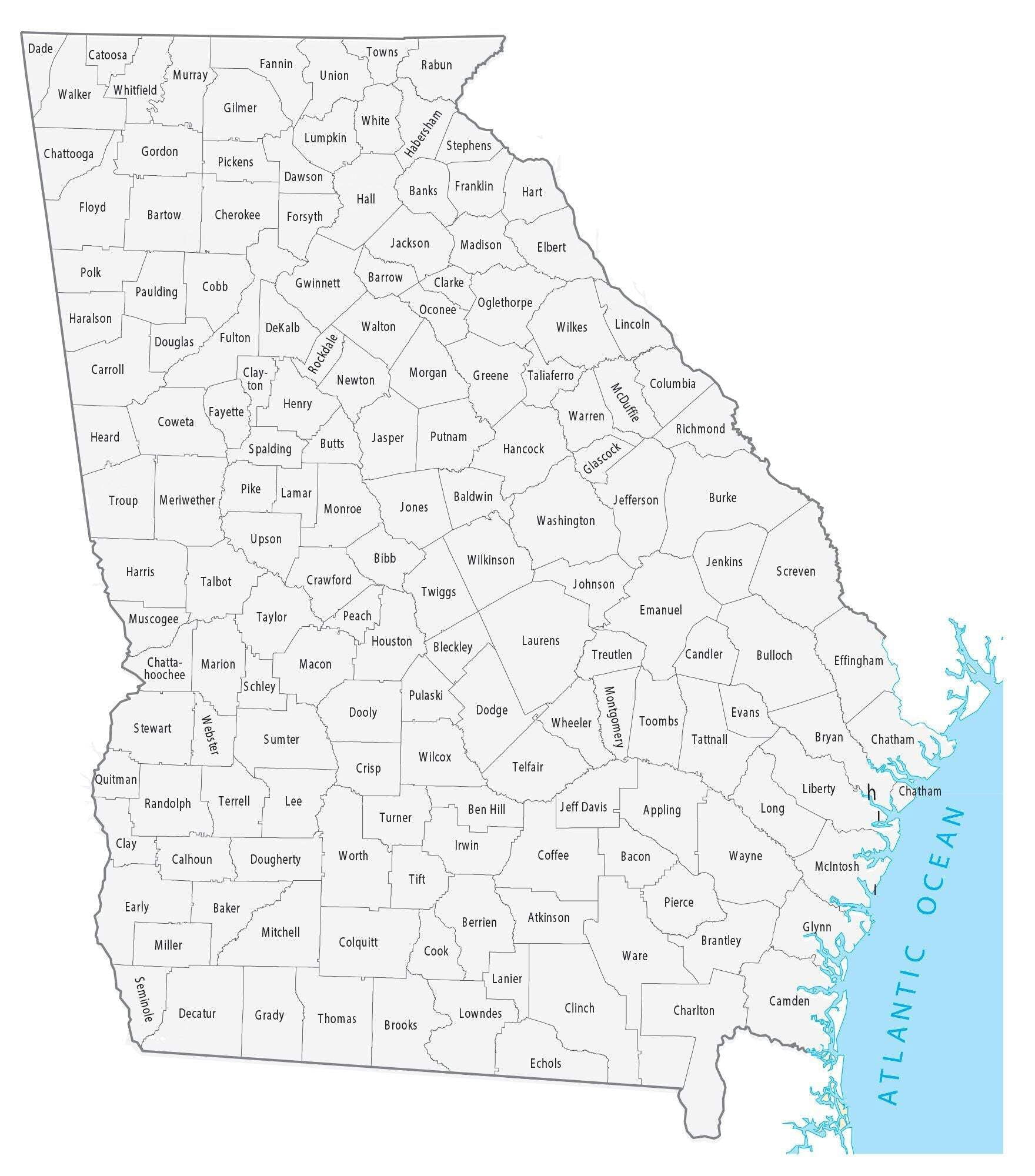 Georgia County Map GLOSSY POSTER PICTURE PHOTO PRINT BANNER ...