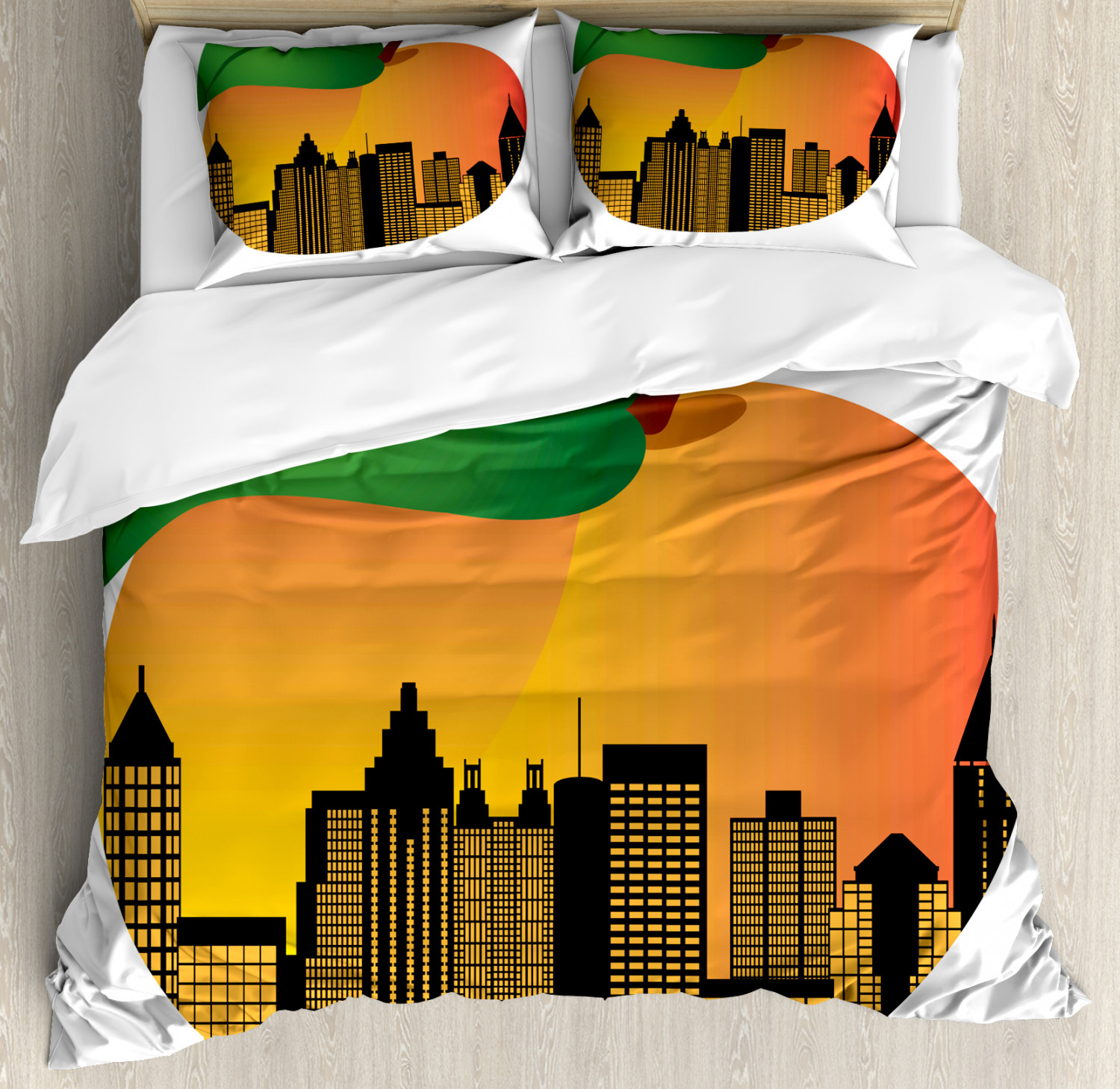 Georgia Duvet Cover Set King Size, City Skyline Night Silhouette Inside ...