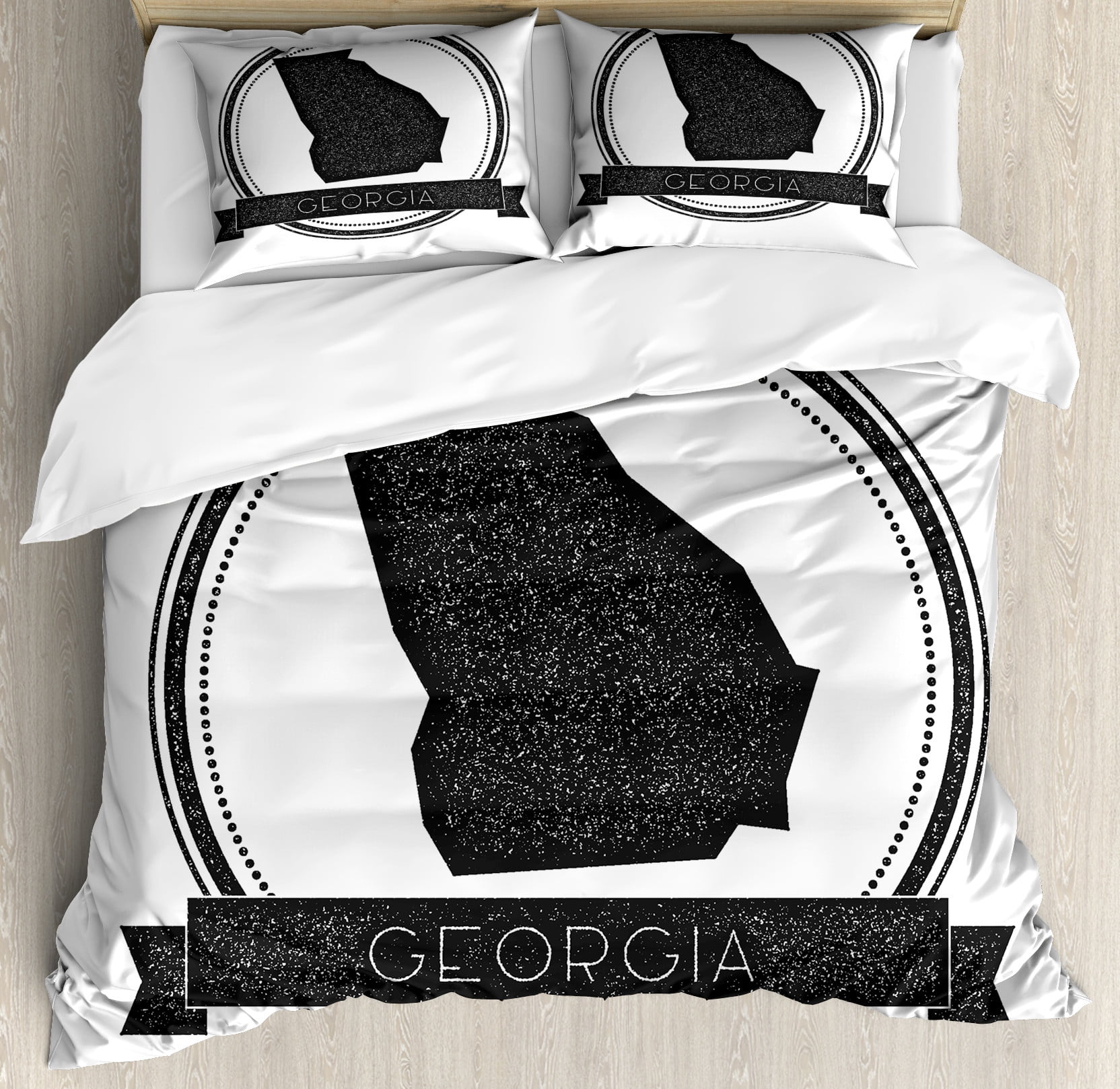 Georgia Duvet Cover Set, Monochrome Round Composition of Map and ...