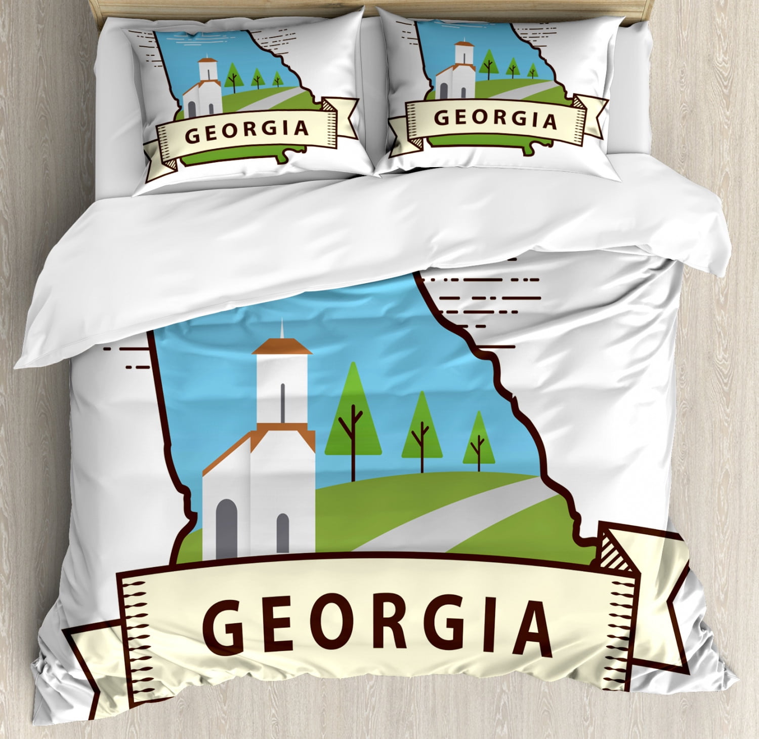 Georgia Duvet Cover Set Queen Size, Geometric Design of Map with an ...