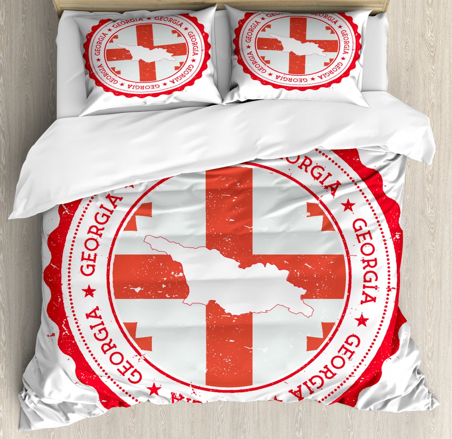 Georgia Duvet Cover Set Queen Size, Map of Georgia and Flag in a ...