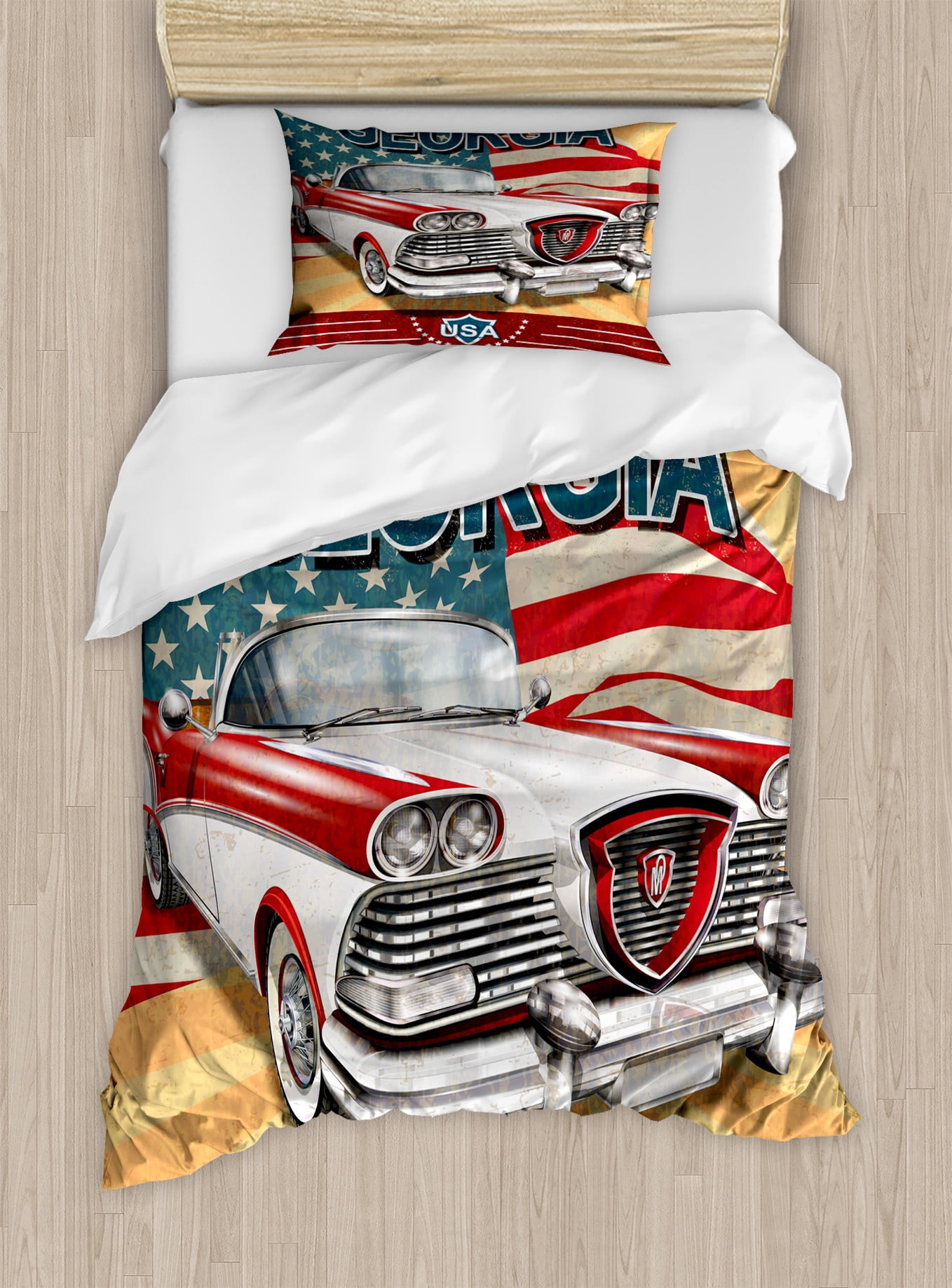 Georgia Duvet Cover Set, Touristic Greeting Pattern with the State Flag ...