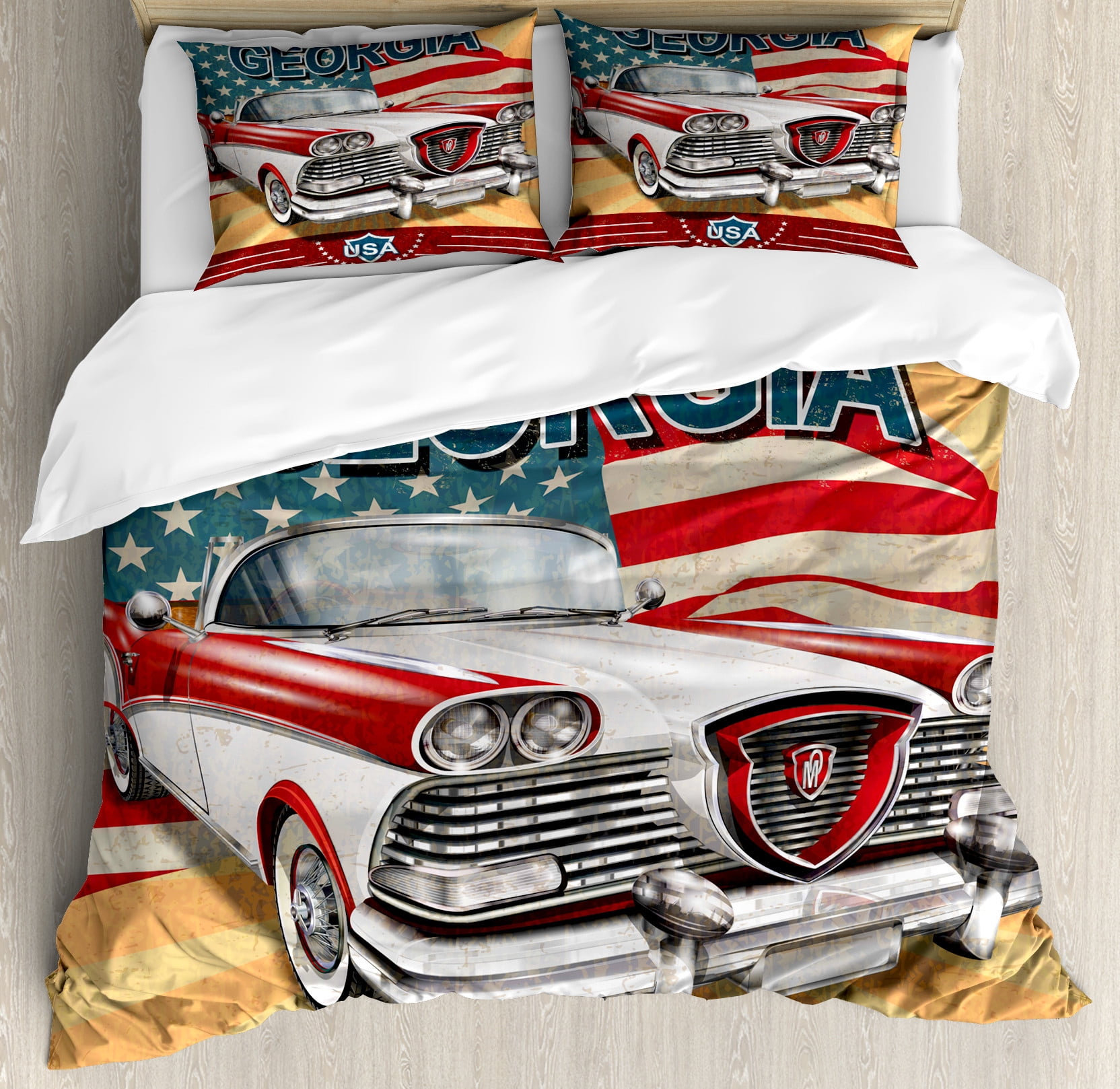 Georgia Duvet Cover Set, Touristic Greeting Pattern with the State Flag ...