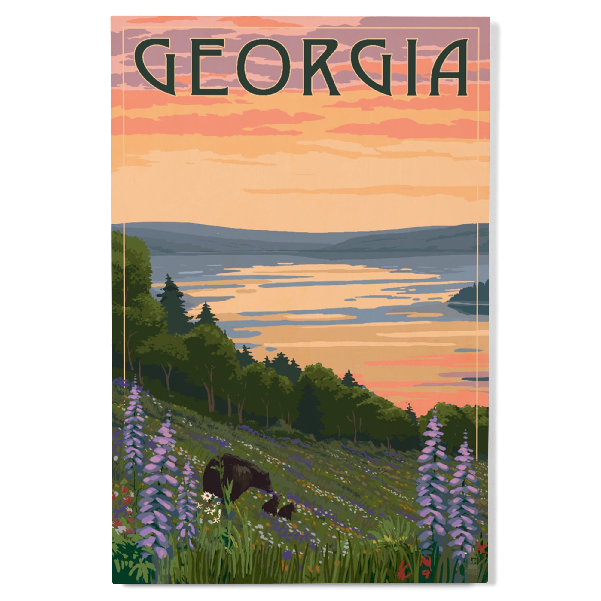 Georgia, Lake and Bear Family Birch Wood Wall Sign (12x18 Rustic Home ...