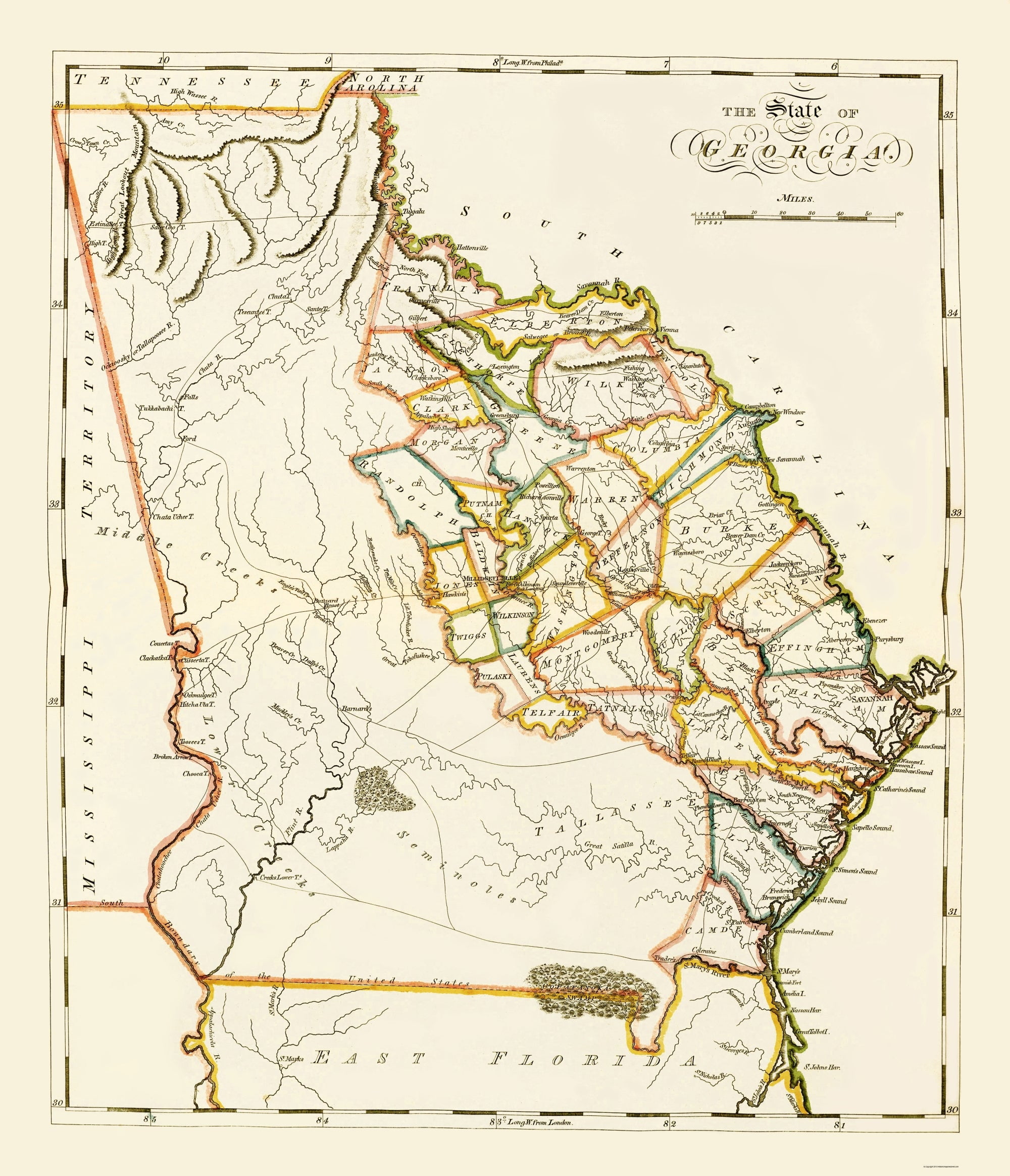 Historic State Map - Georgia - Lewis 1817 - 23 x 26.77 - Vintage Wall ...