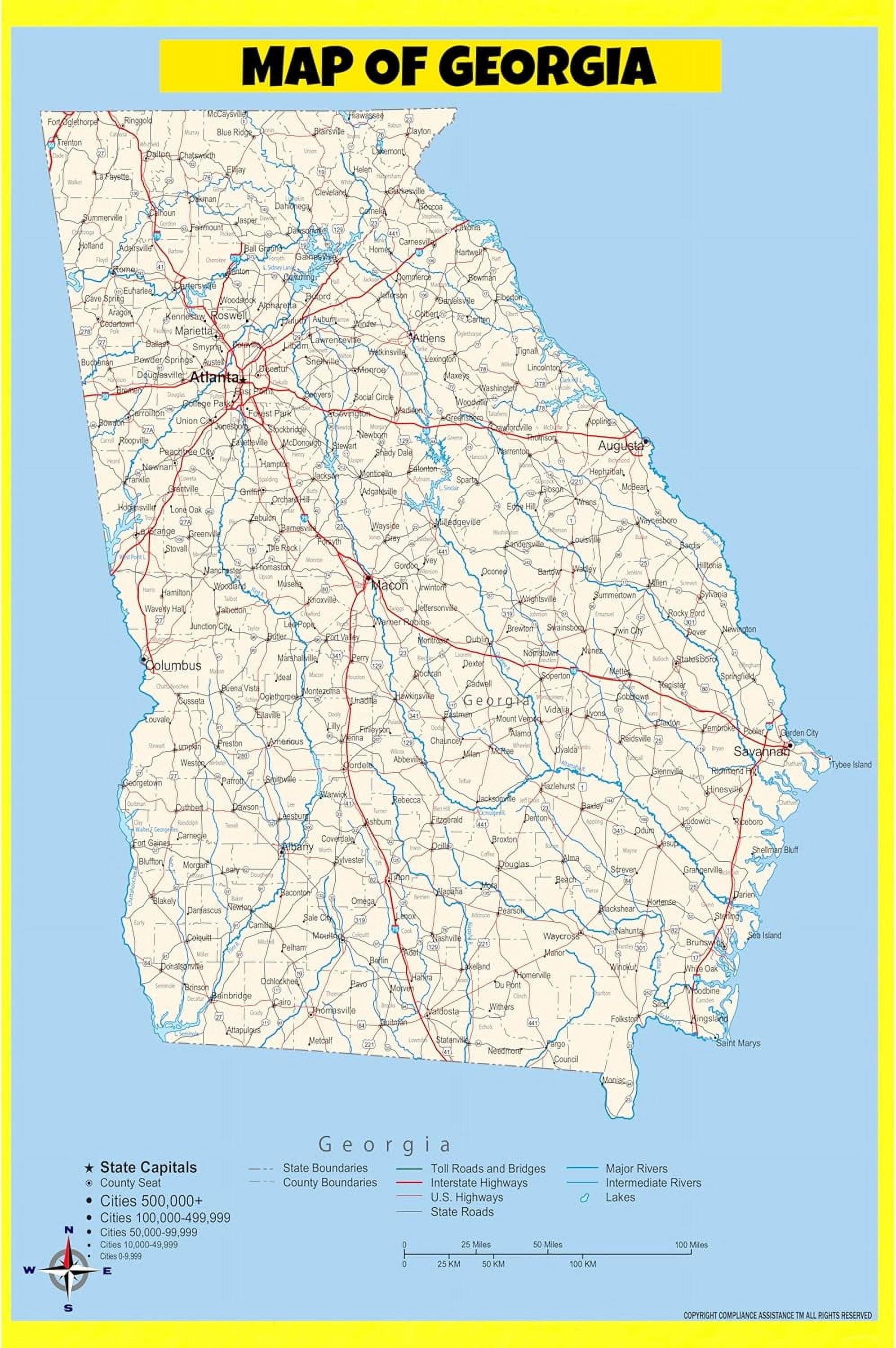 Georgia Map Poster - Laminated Wall Map - Style B - 20x30 - Ideal for ...