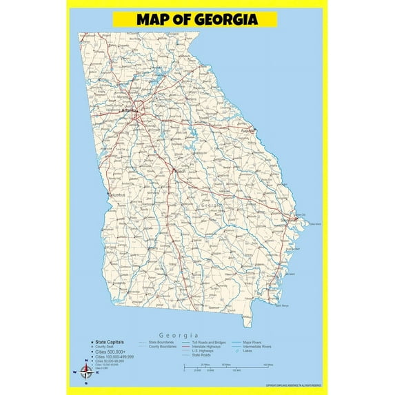 Georgia Map Poster - Laminated Wall Map - Style B - 20x30 - Ideal for ...