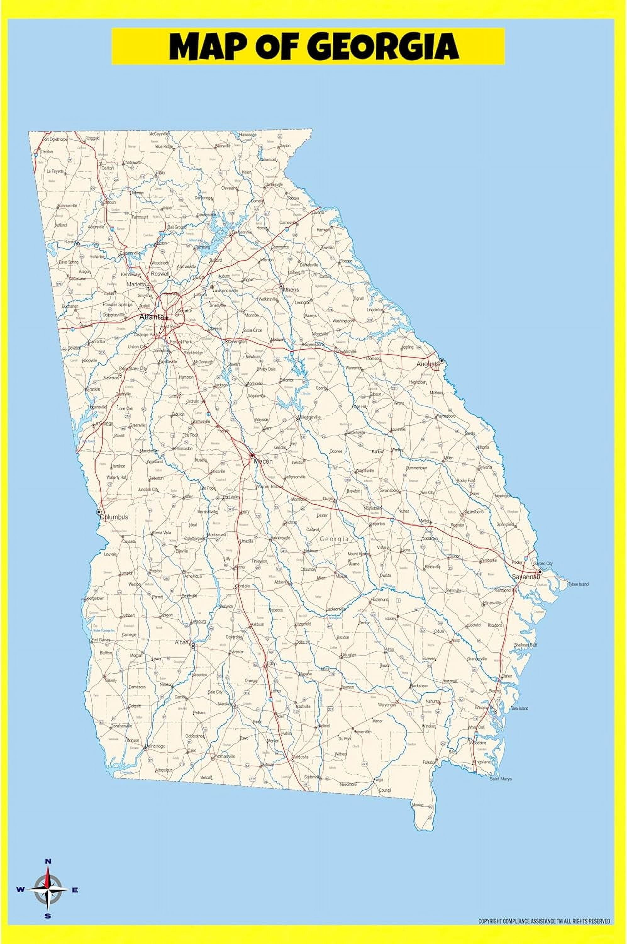 Georgia Map Poster - Laminated Wall Map - Style C - 18x24 - Ideal for ...