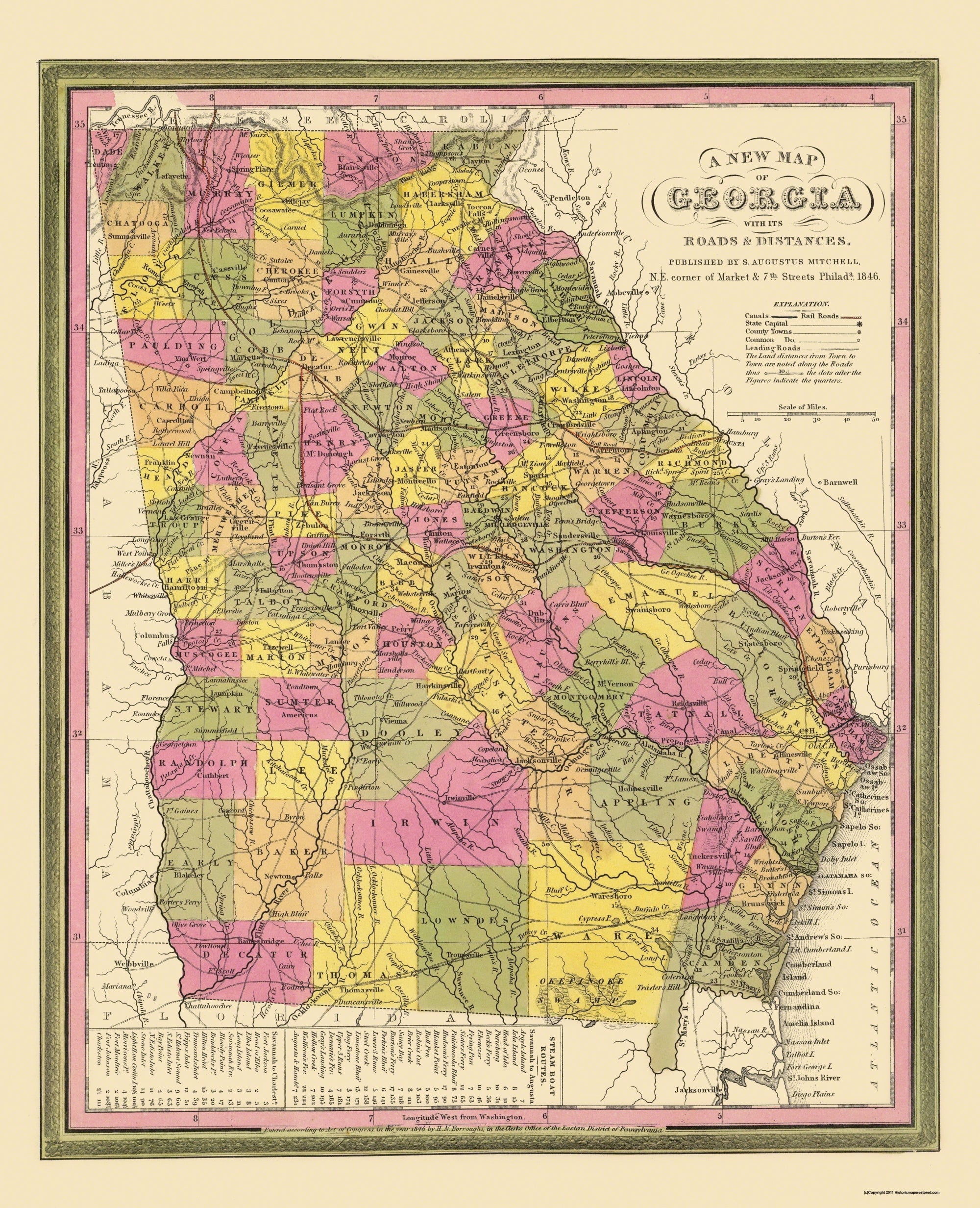 Historic State Map - Georgia - Mitchell 1846 - 23 x 28.31 - Vintage ...
