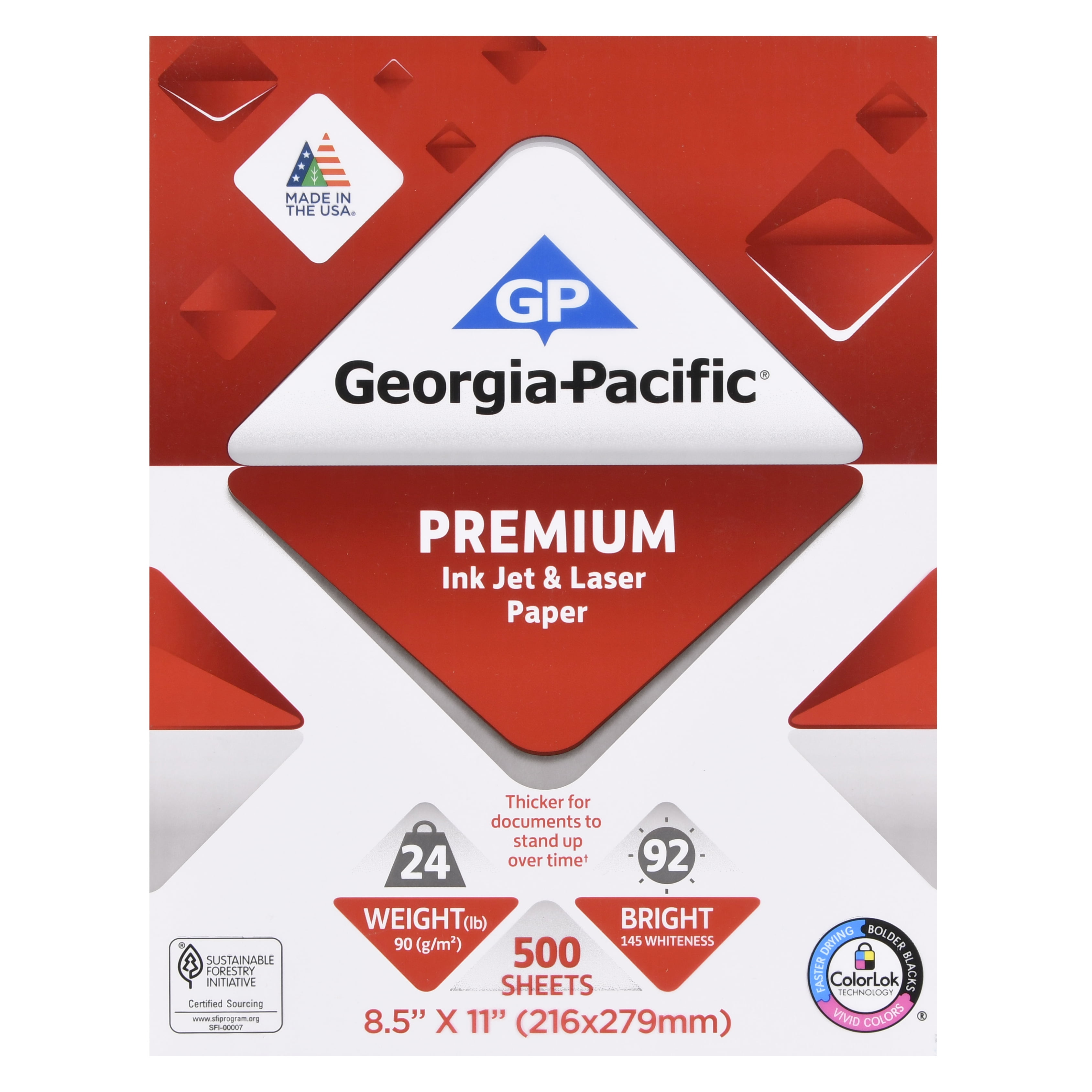 Georgia-Pacific Premium Inkjet and Laser Paper, 8.5" x 11", 24 lb, 92 ...
