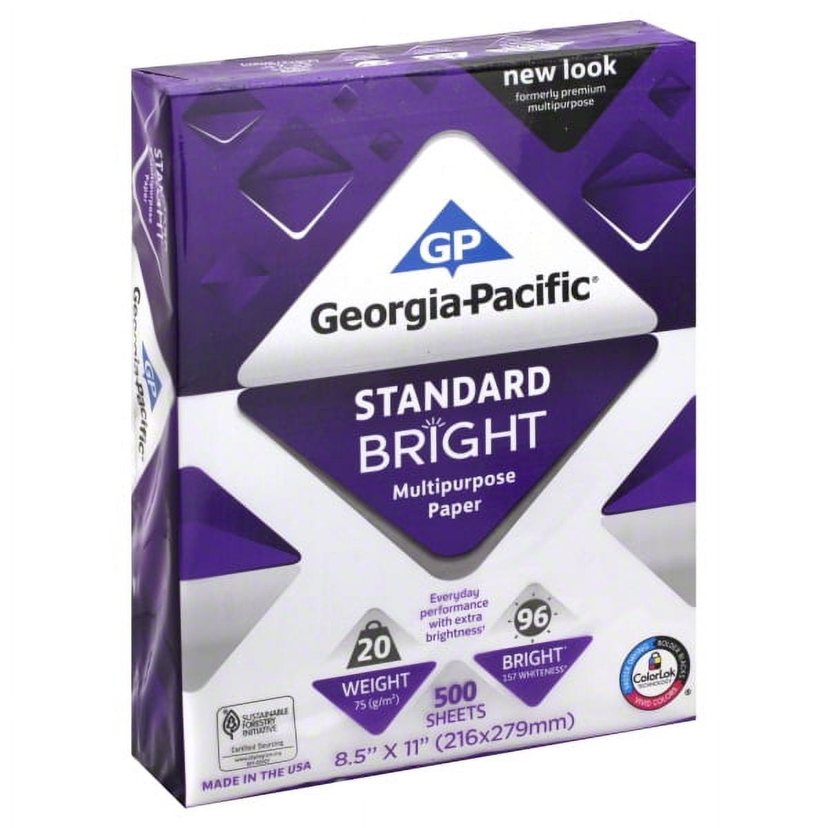 Georgia-Pacific Std. Bright Paper 8.5"x11", 20lb/96 Bright, 500 Sheets ...