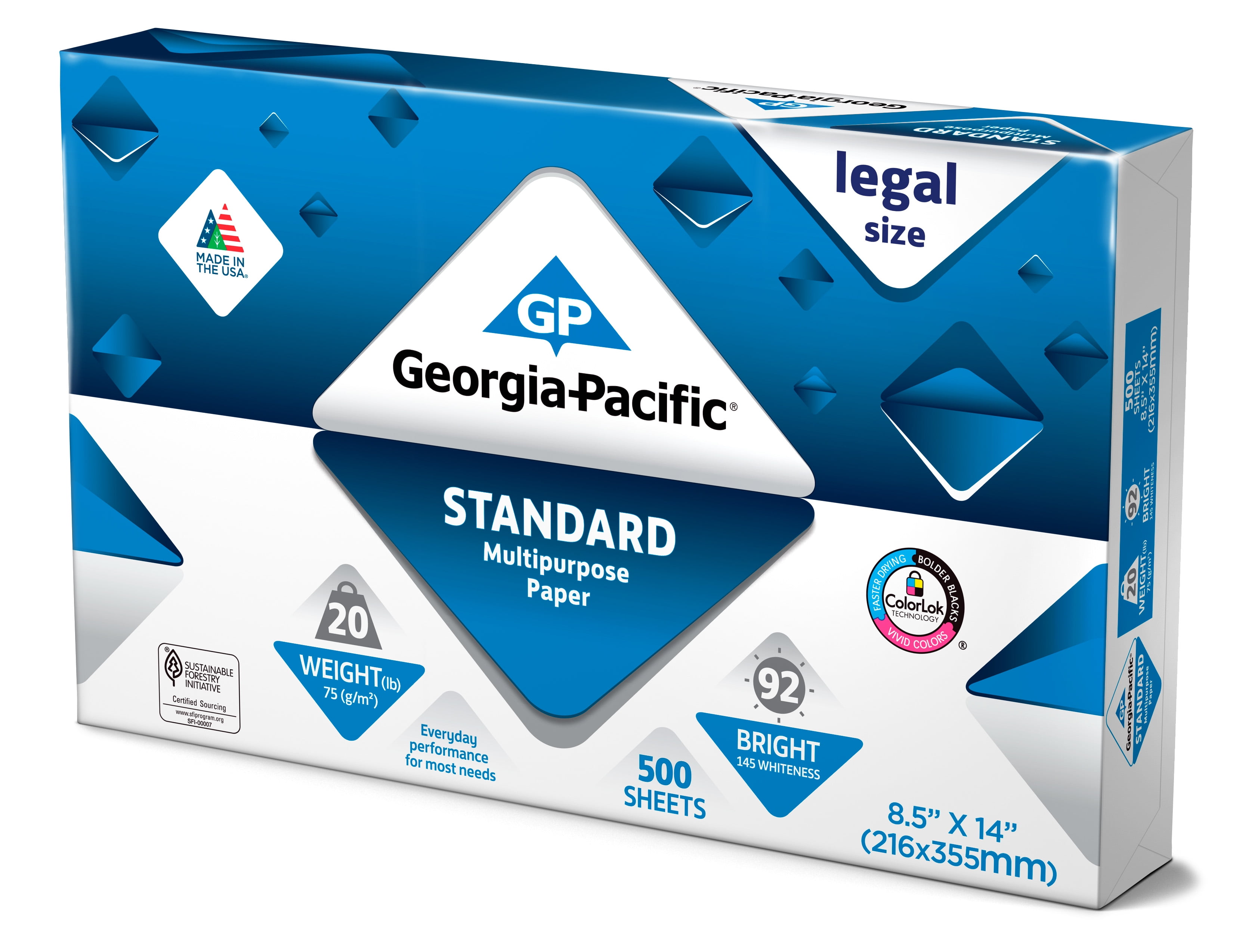 Georgia-Pacific Std. Legal Paper 8.5" x 14", 20lb/92 Bright, 500 Sheets ...