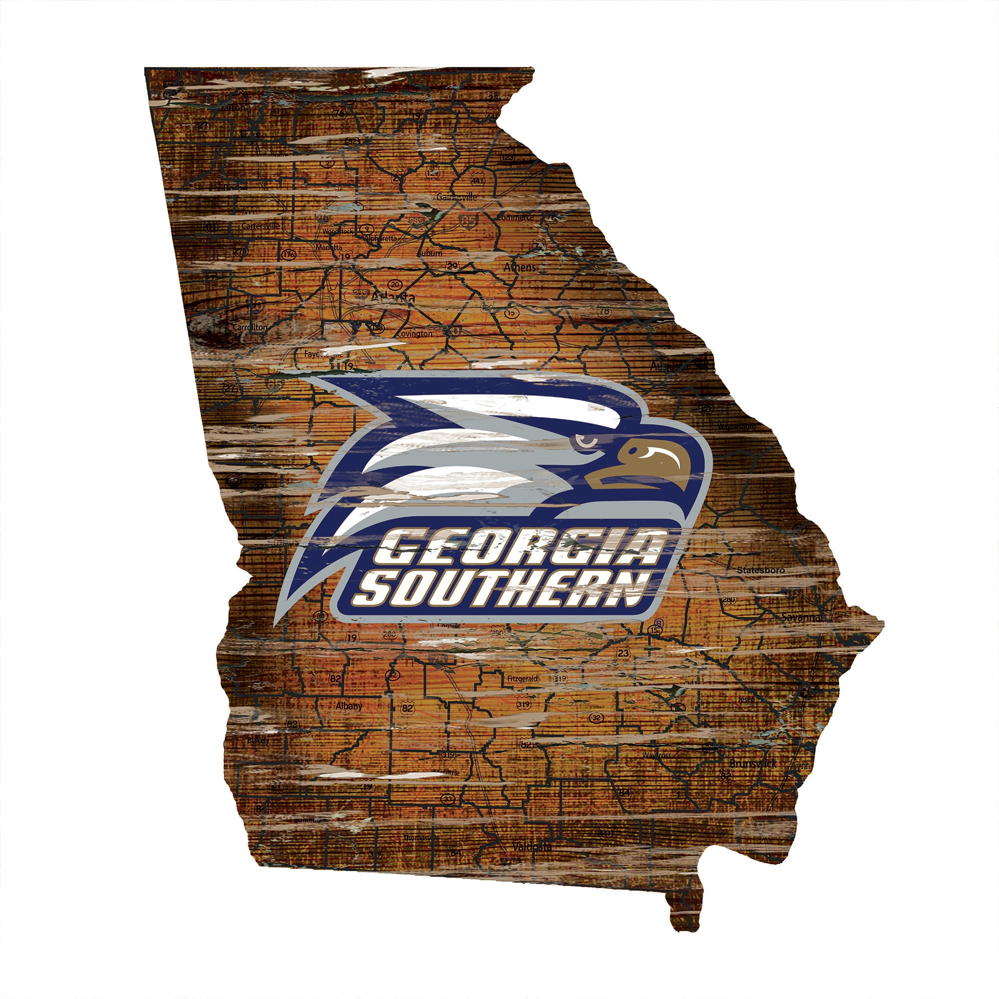Georgia Southern Eagles 23.5" x 23.5" Distressed State with Logo Sign ...