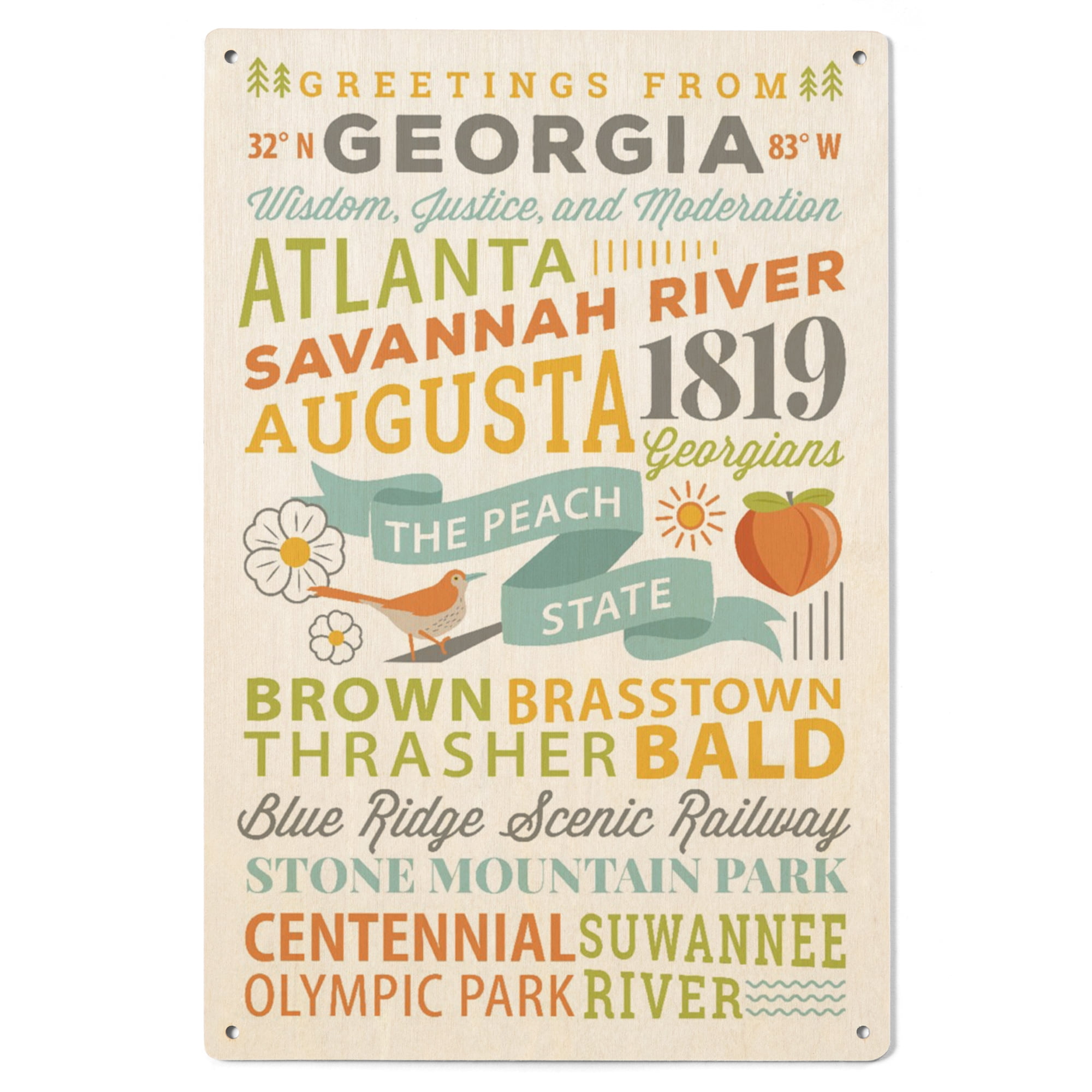 Georgia, Stacked Typography Birch Wood Wall Sign (6x9 Rustic Home Decor ...