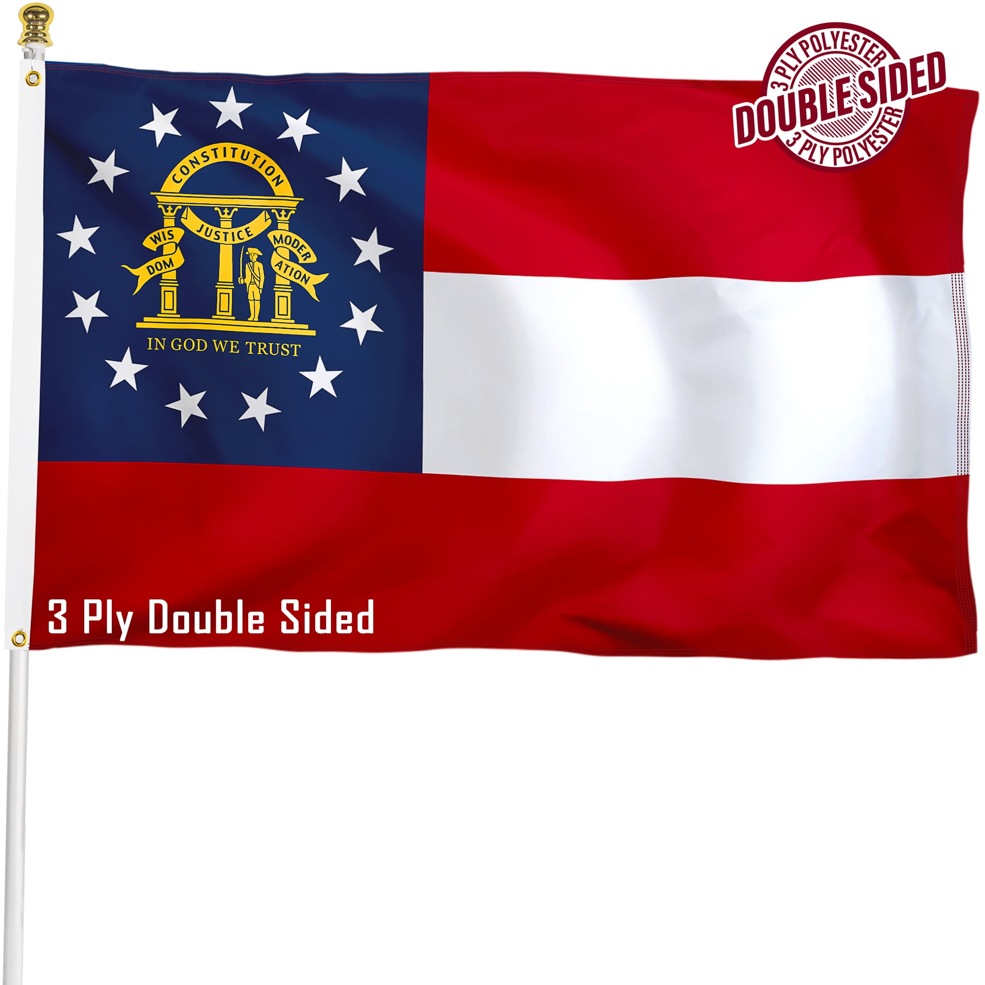 Georgia State Flag 3x5 ft, 3 Ply Polyester Double Sided GA Flag with ...
