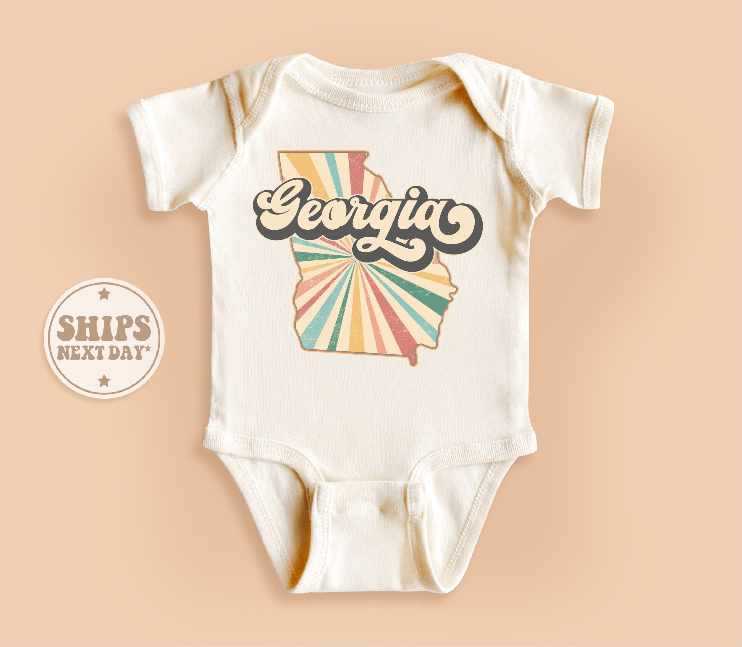 Georgia State Onesie, Georgia Baby Bodysuit, Retro Natural Kids Gift ...