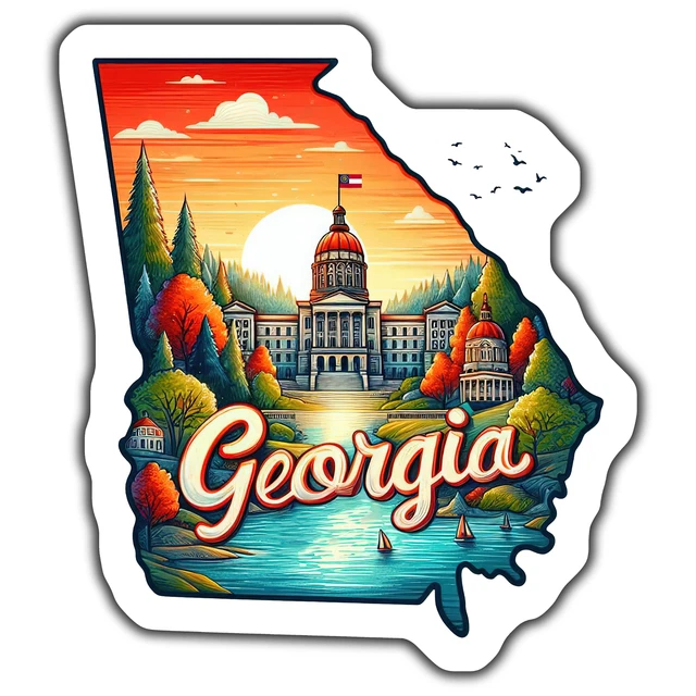 Georgia State Sticker, Colorful Georgia Decal, Georgia Capitol Sticker ...