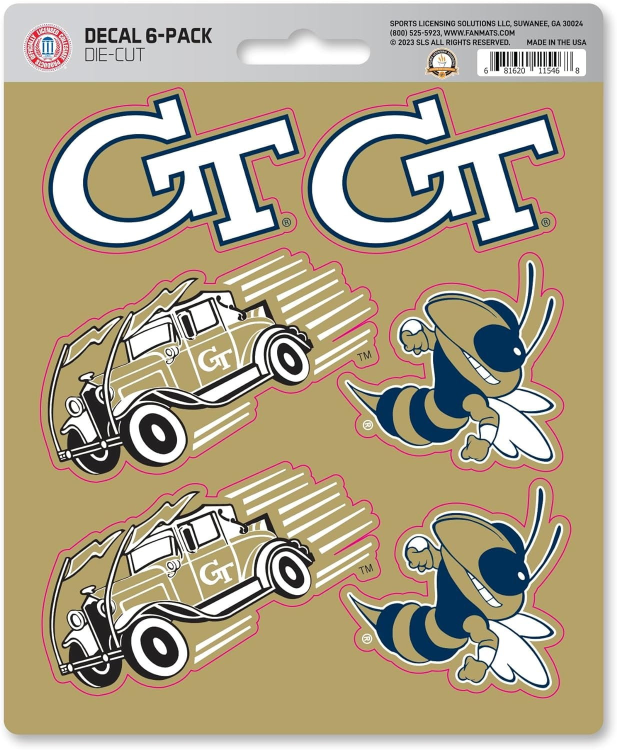 Georgia Tech Yellow Jackets 6-Piece Decal Sticker Set, 5x6 Inch Sheet ...