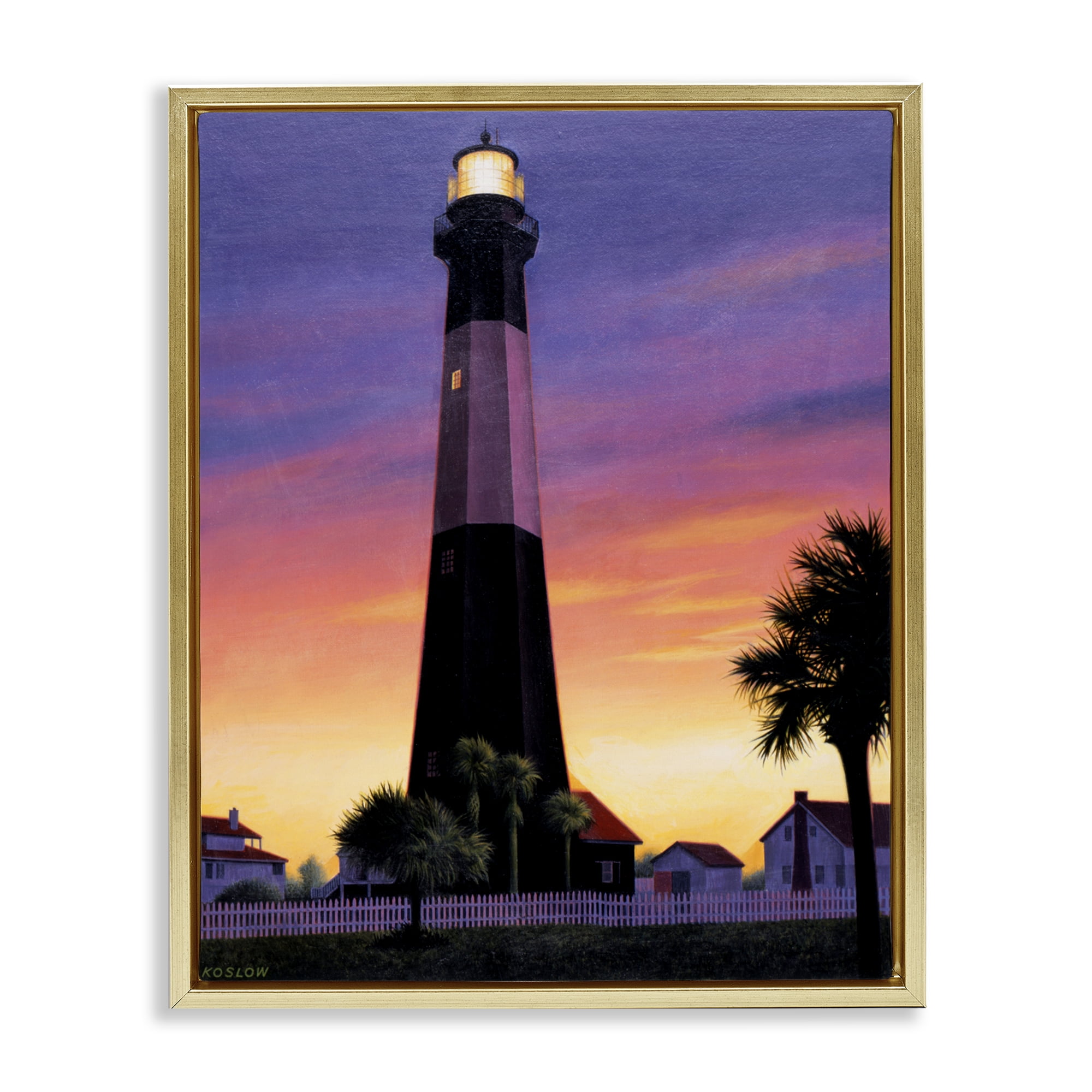 Georgia Tybee Island Lighthouse Gold Framed Floater Canvas Wall Art ...