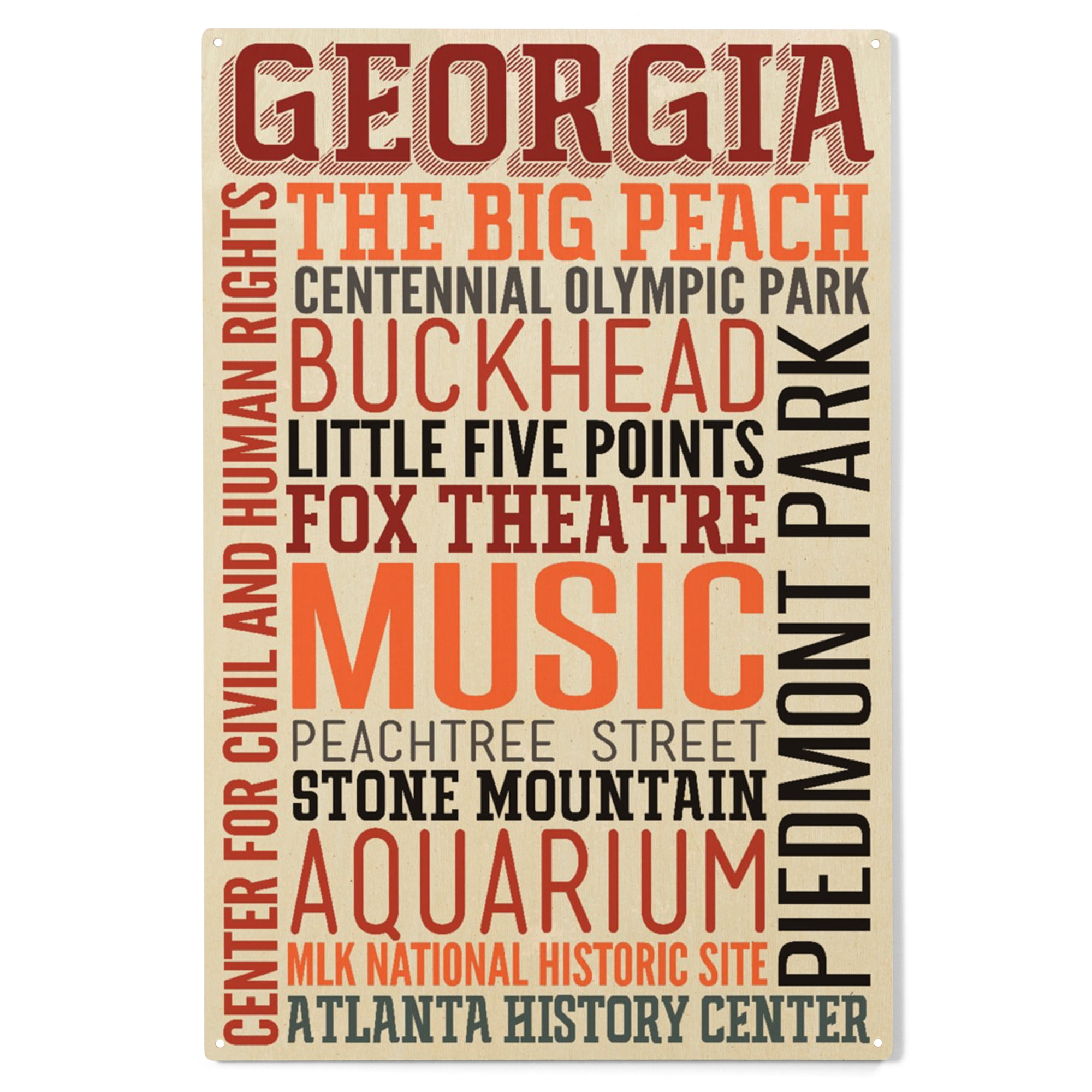 Georgia, Typography Birch Wood Wall Sign (10x15 Rustic Home Decor ...