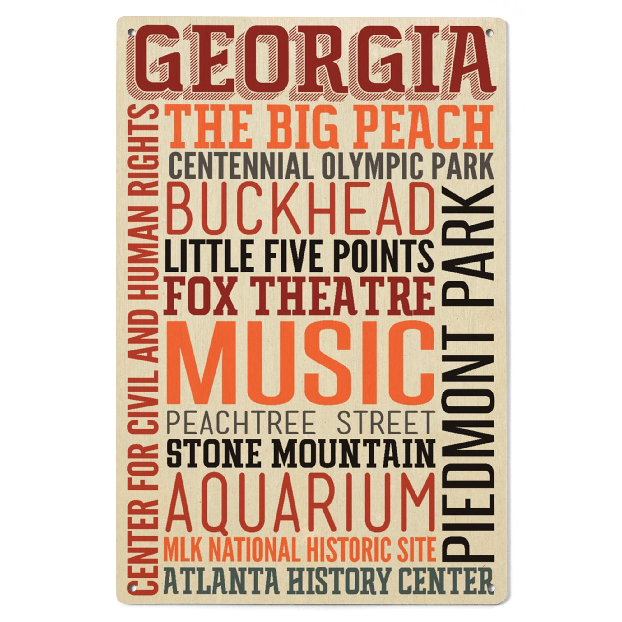 Georgia, Typography Birch Wood Wall Sign (6x9 Rustic Home Decor, Ready ...