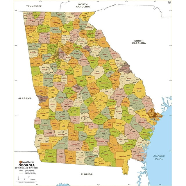 Georgia ZIP Code Map with Counties - Standard - 36" x 42.25" Paper ...