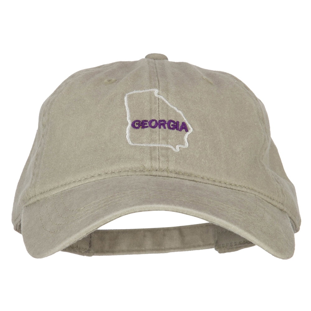 Georgia with Map Outline Embroidered Washed Cotton Twill Cap - Stone ...