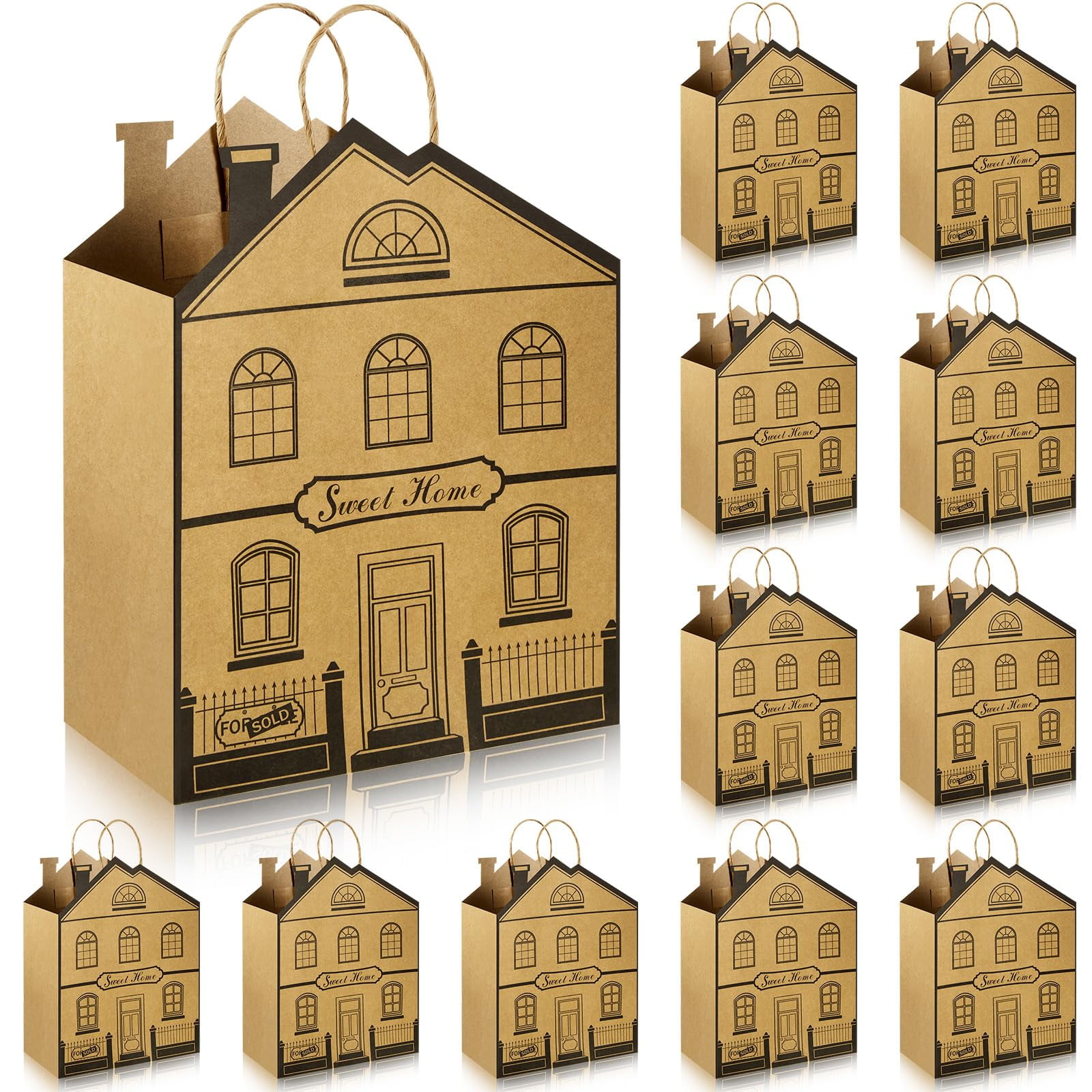 Geosar 12 Pieces House RRF12 Shaped Gift Bags with Handles Real Estate ...