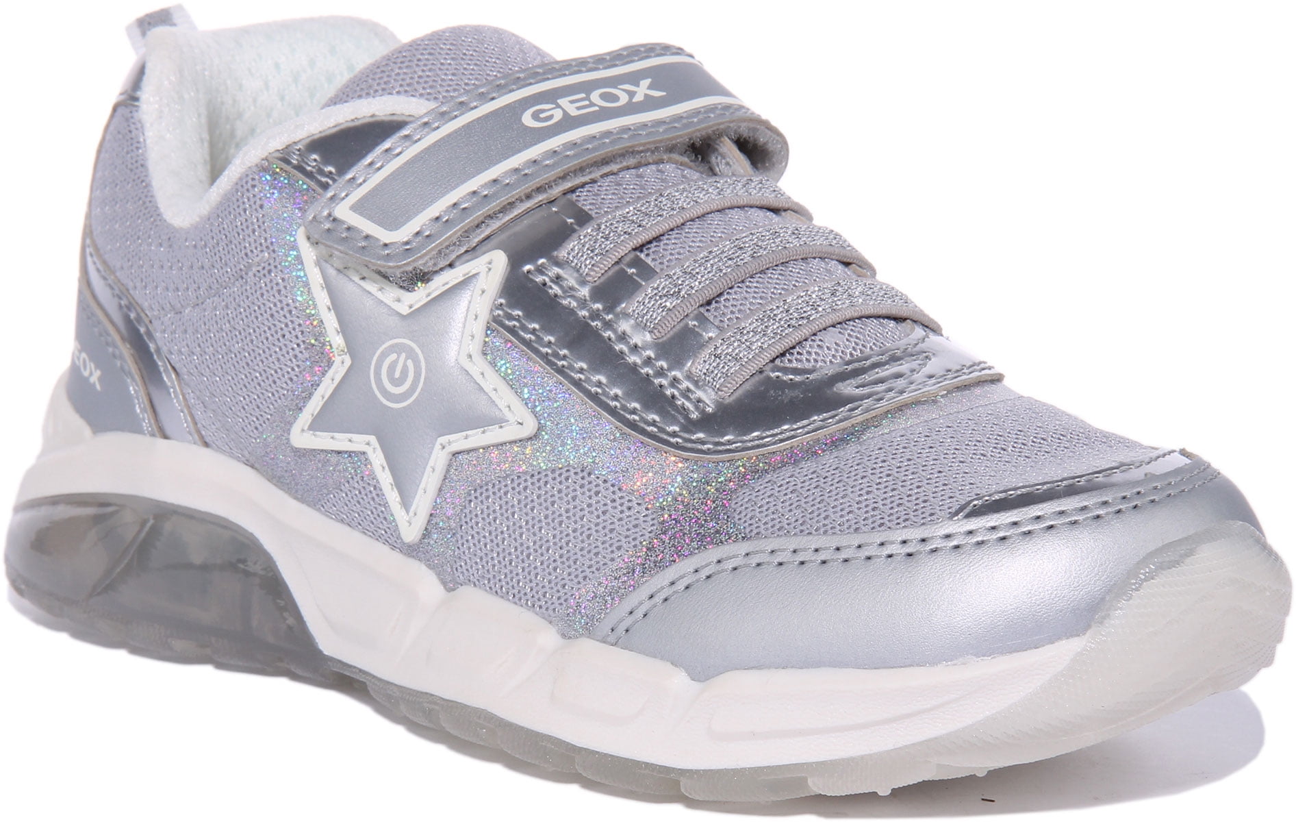 Geox J Spaziale Kid's Mesh Slip On Light Up Trainers In Silver Size 1 ...