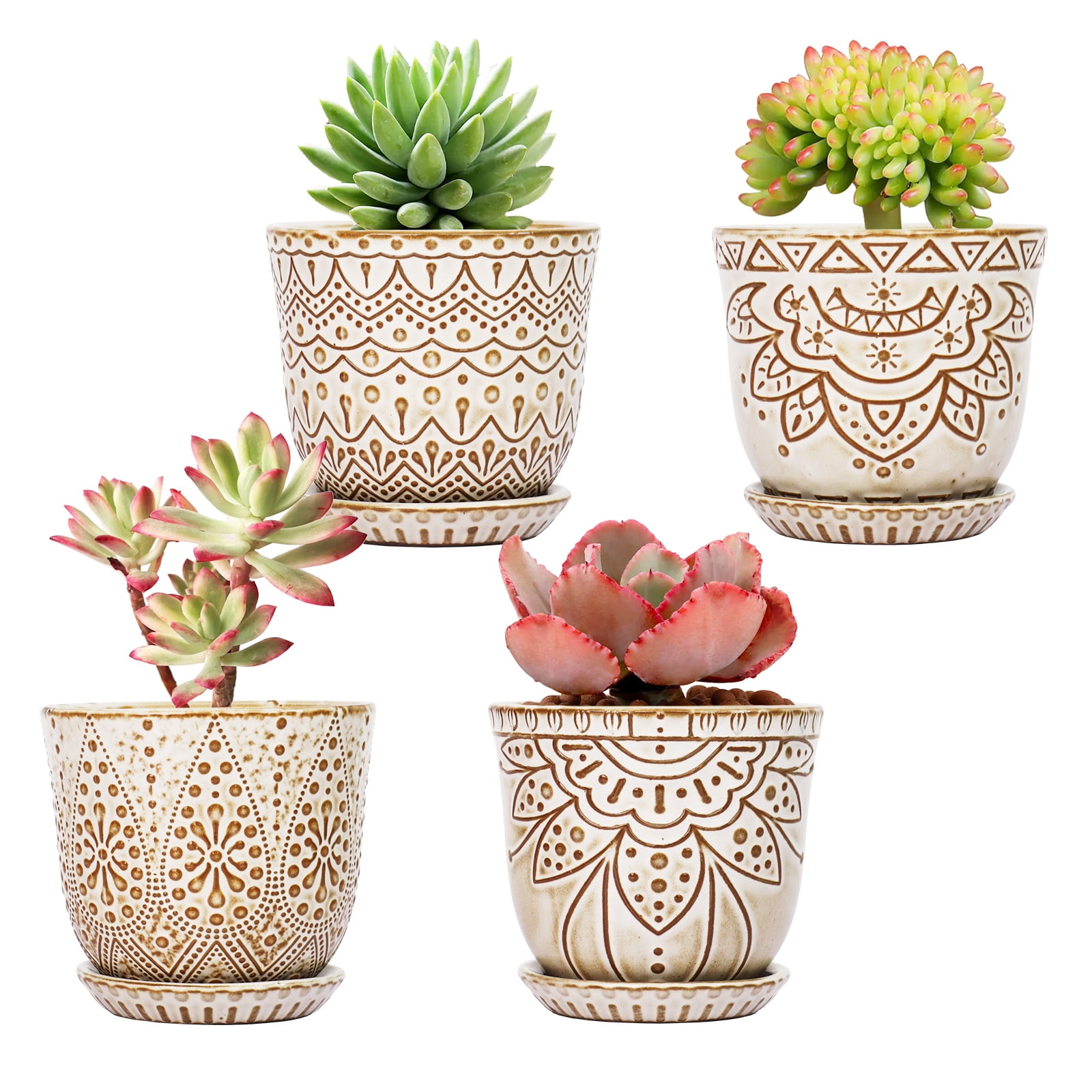 Gepege 4 Inch Ceramic Succulent Pots with Drainage Holes and Saucers ...