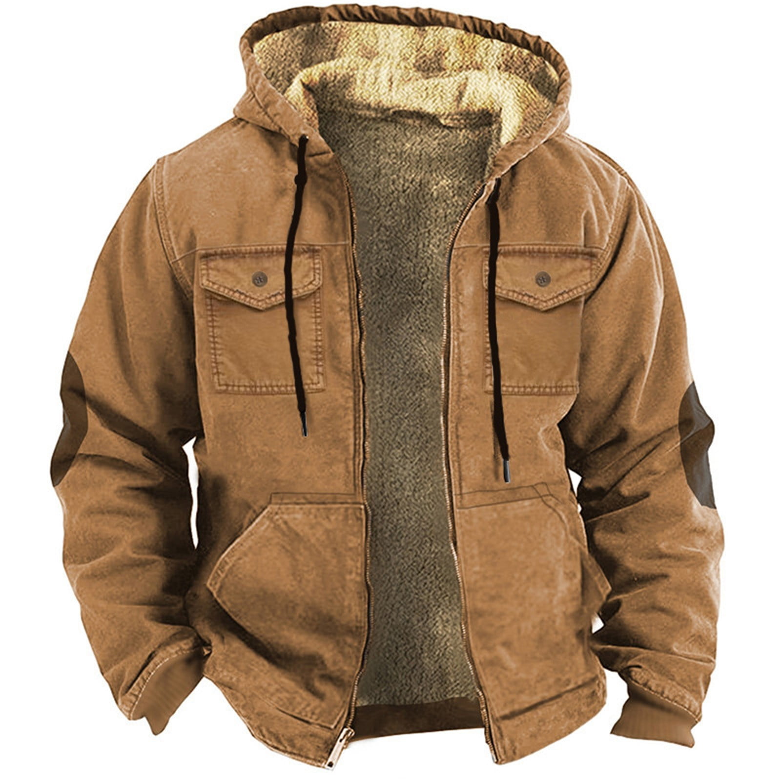 Gephdiin Leather Jacket Solid Color Combination Hooded Sweater with ...