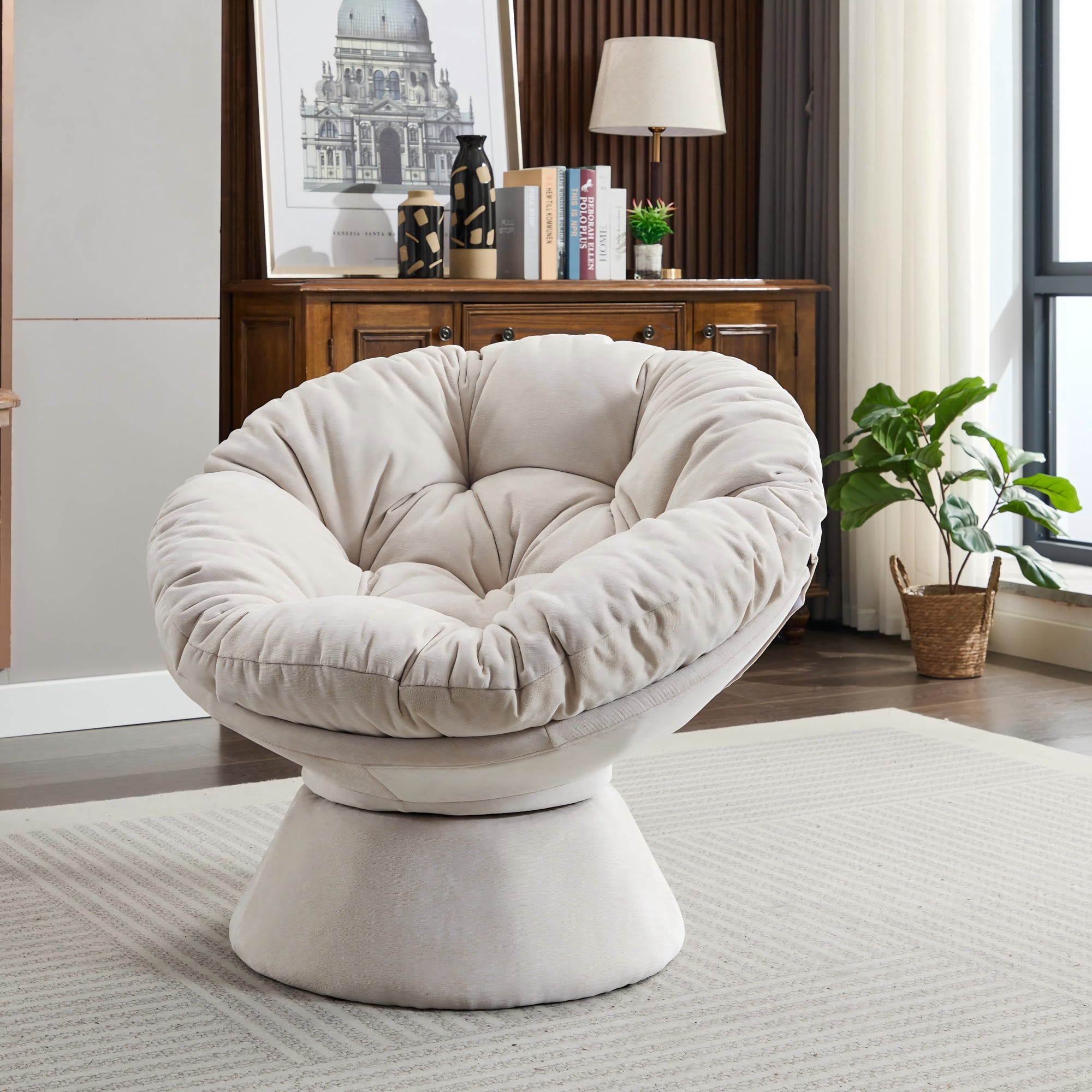 GerYunin Oversized Papasan Chair with Cushion ,360°Swivel Circle Chair ...