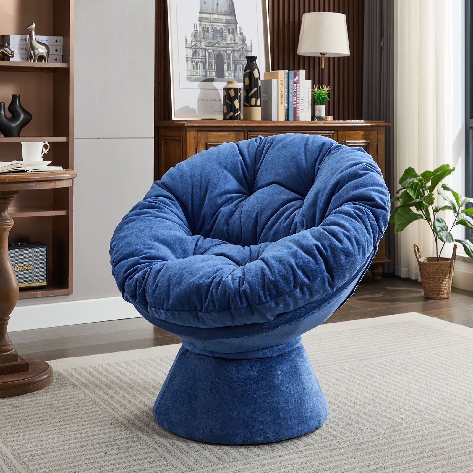 GerYunin Oversized Papasan Chair with Cushion ,360°Swivel Circle Chair ...