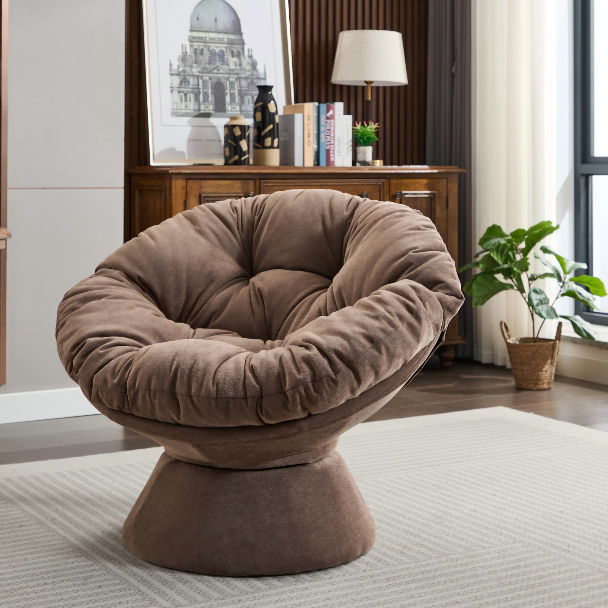 GerYunin Oversized Papasan Chair with Cushion ,360°Swivel Circle Chair ...