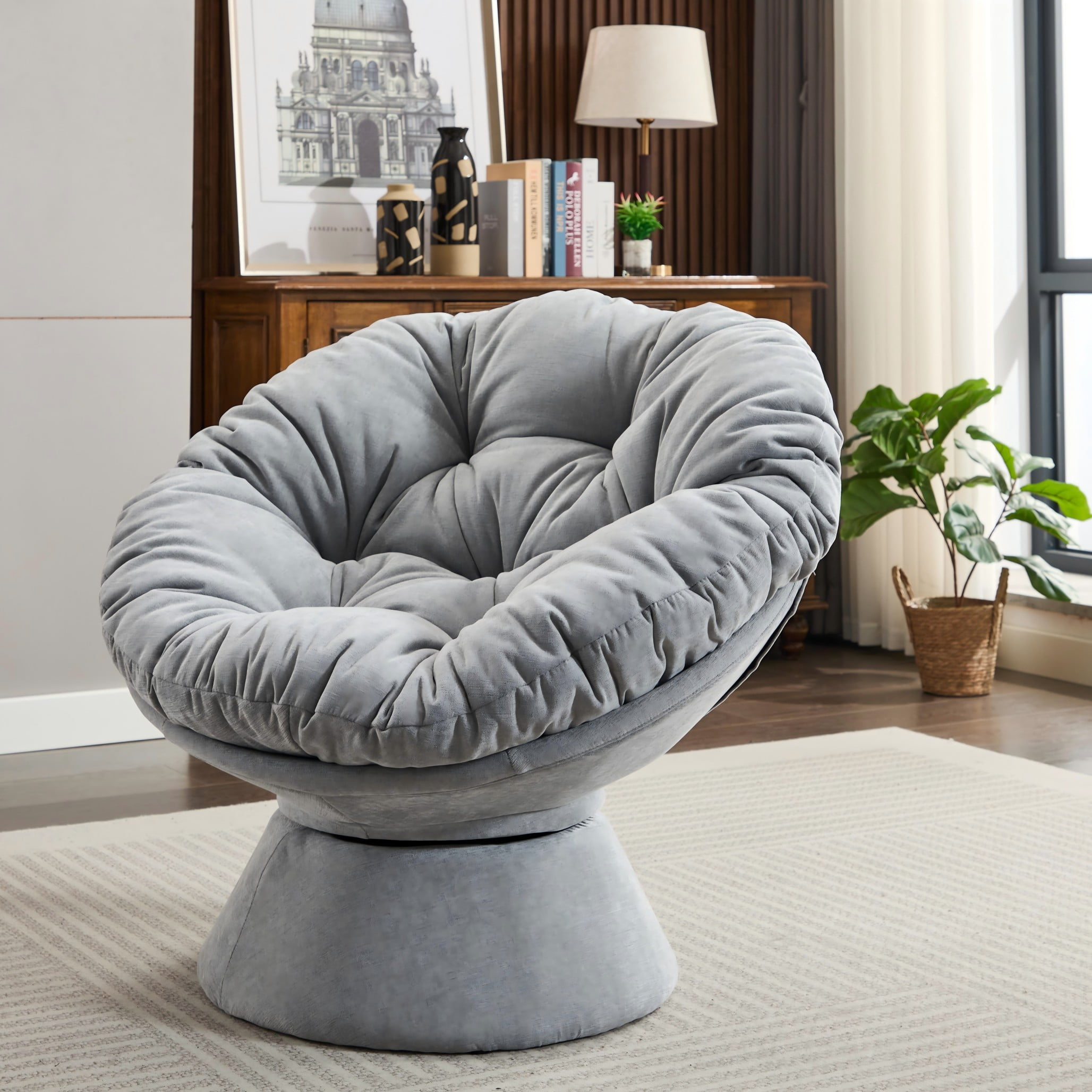 GerYunin Oversized Papasan Chair with Cushion ,360°Swivel Circle Chair ...