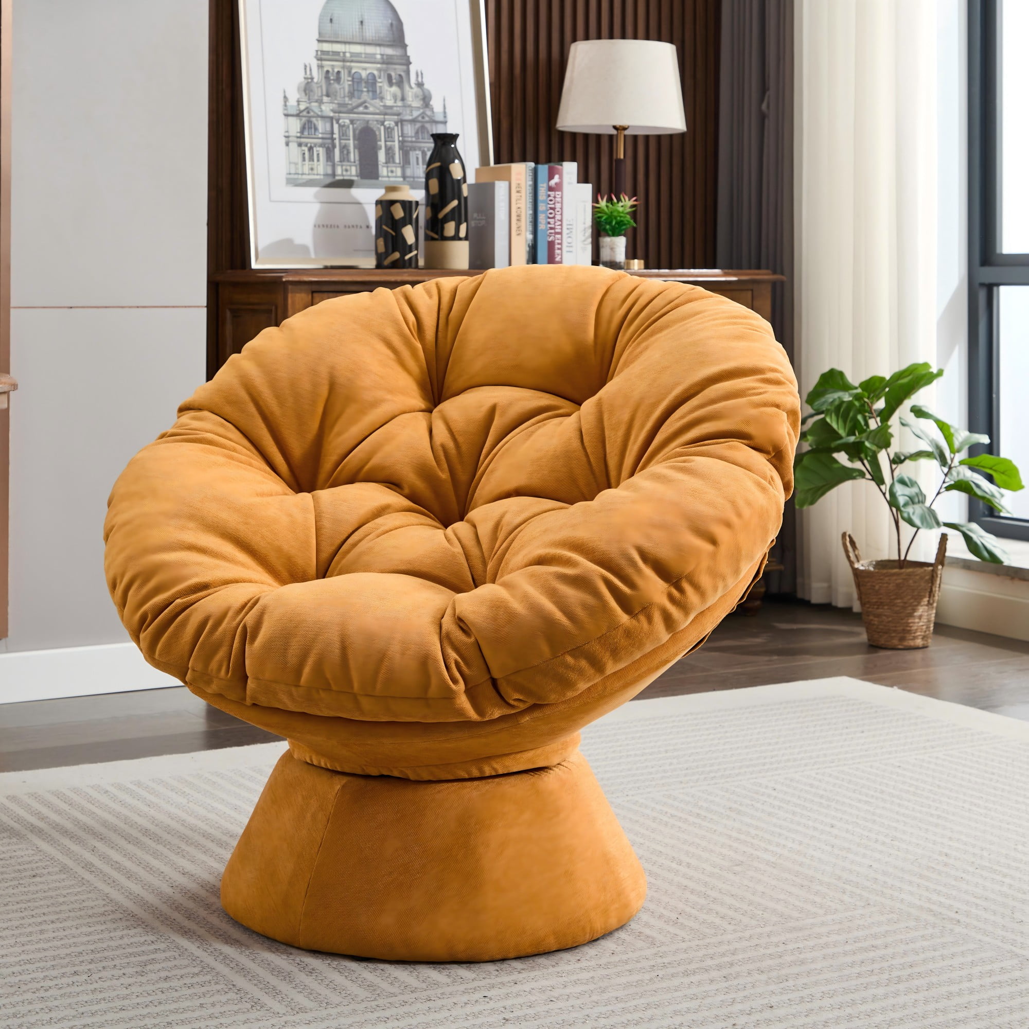 GerYunin Oversized Papasan Chair with Cushion ,360°Swivel Circle Chair ...