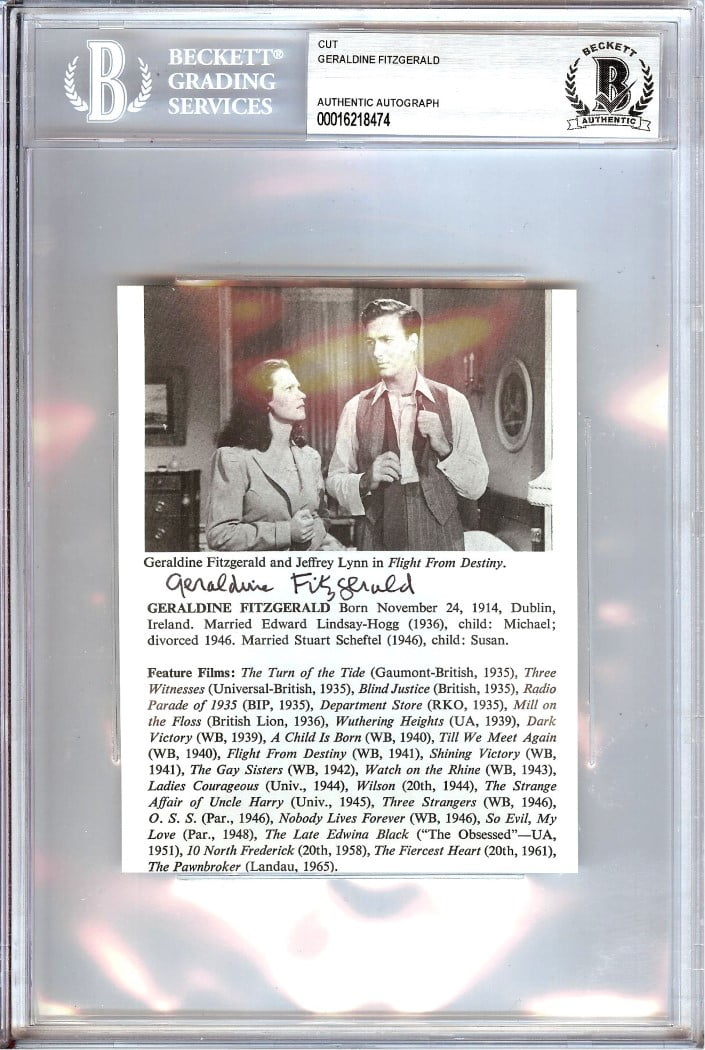 Geraldine Fitzgerald Autograph Cut Signature Flight from Destiny BAS ...