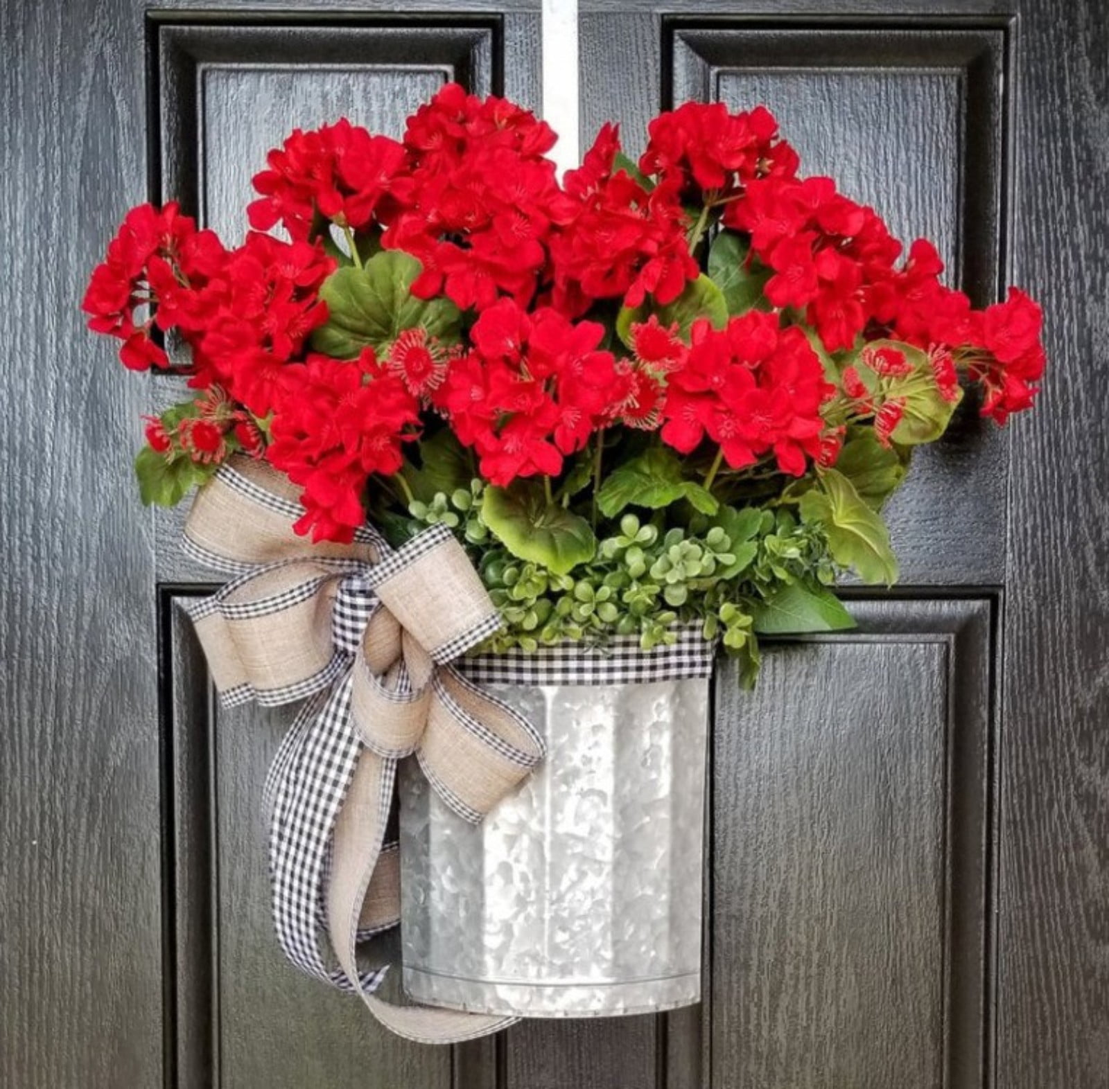 Geranium Bucket Wreath (Summer Front Door, Cottage Decor), Modular ...