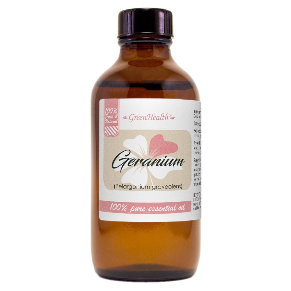 Geranium Essential Oil - 4 fl oz - Amber Glass Bottle w/ Cap ...