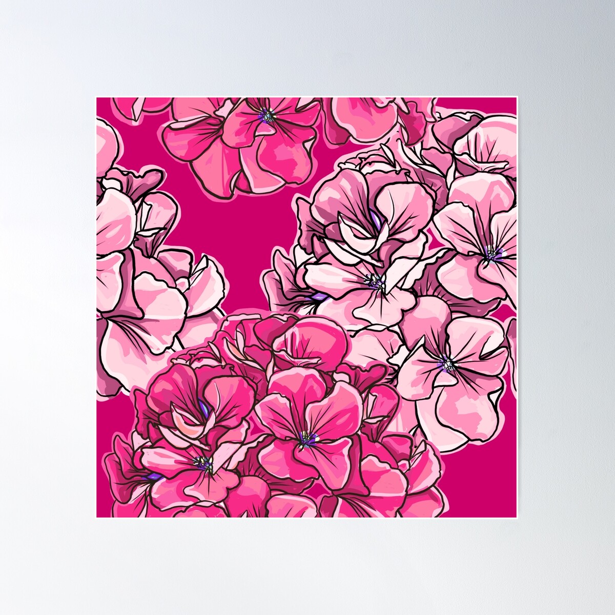 Geranium Flowers In Bloom - Bright Pink Poster Wall Art, Modern Wall ...