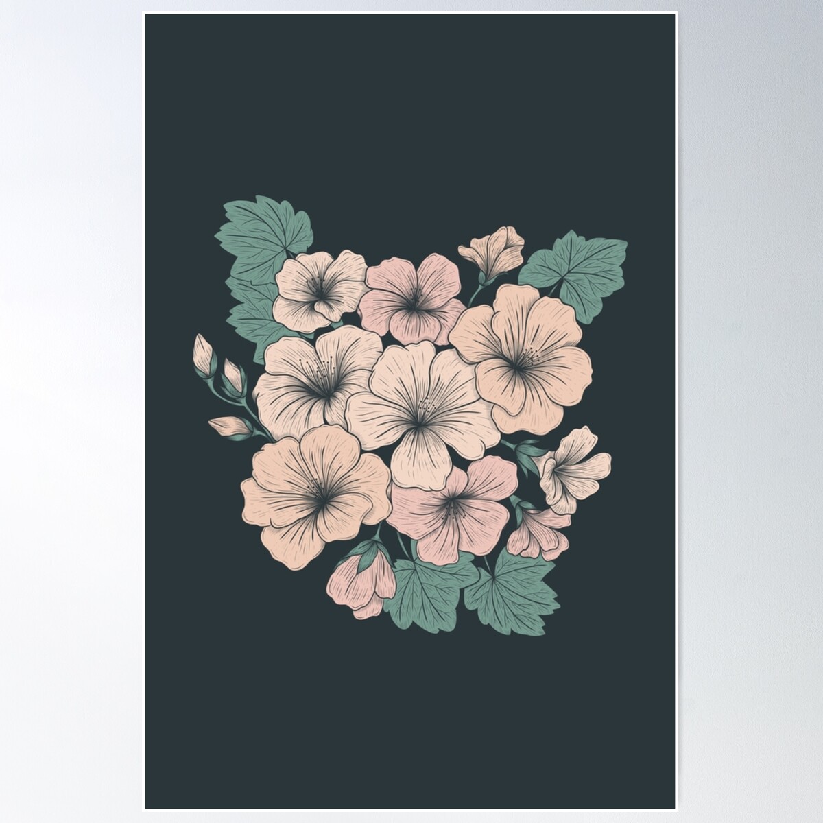 Geranium Flowers Pattern And Illustration #3 Poster Wall Art, Modern ...