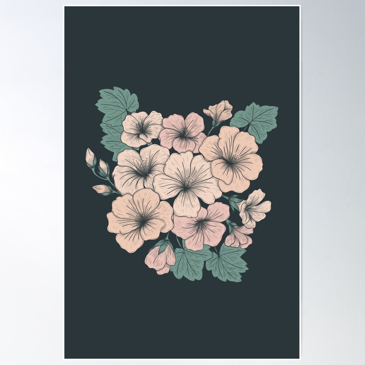 Geranium Flowers Pattern And Illustration #3 Poster Wall Art, Modern ...