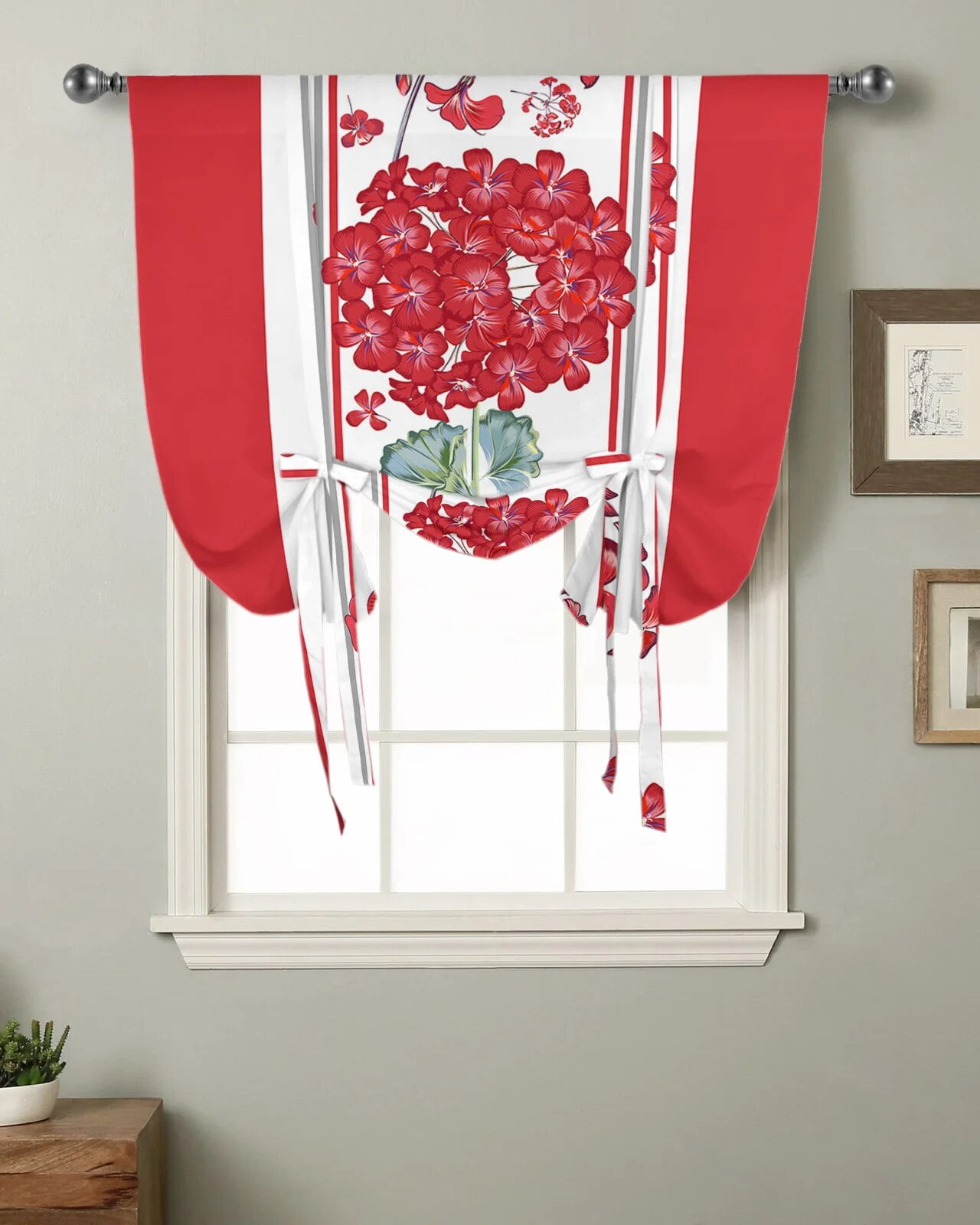 Geranium Red Flowers Kitchen Short Window Curtain Rod Pocket Curtains ...