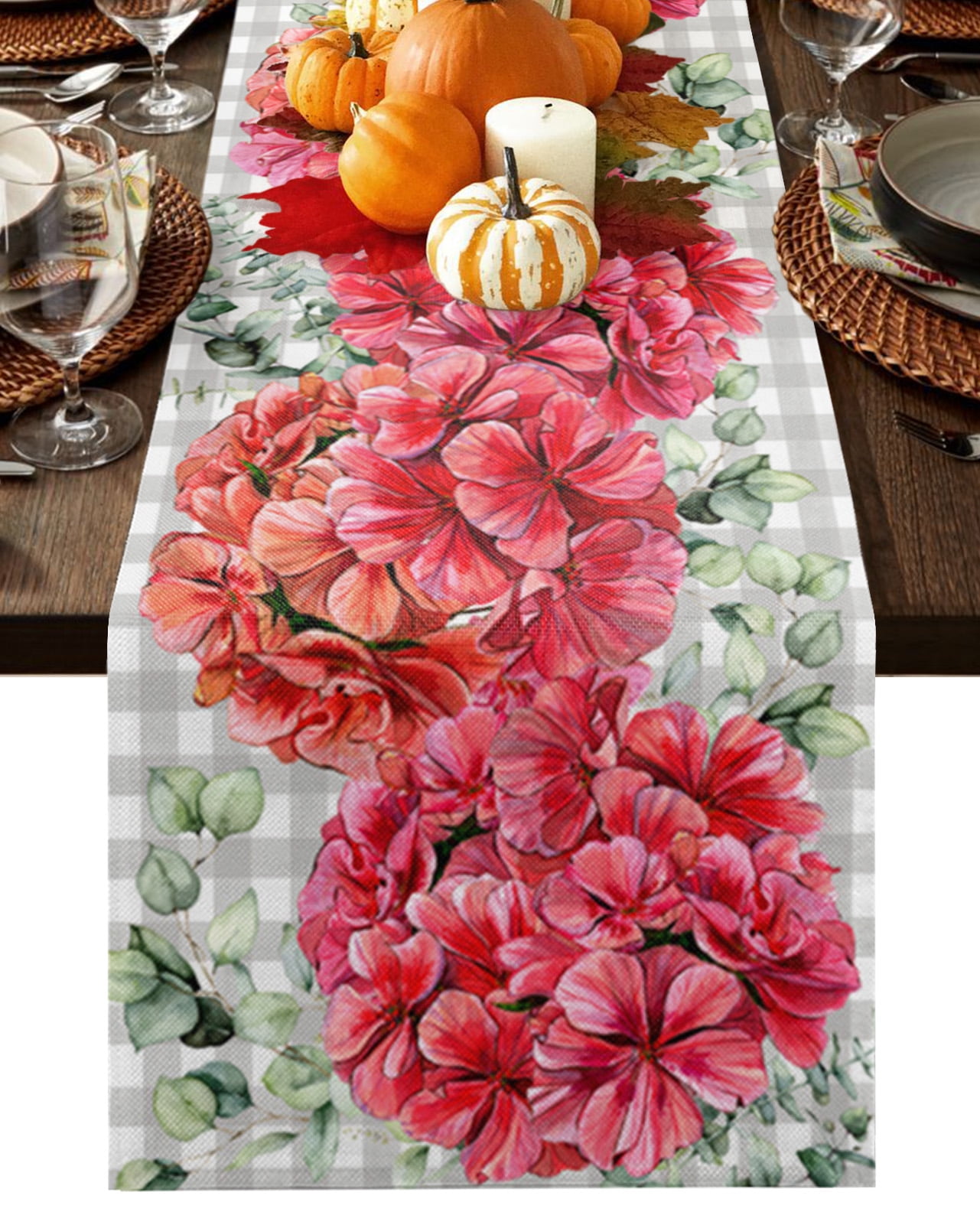 Geranium RunneGray Checkered Table Table ration Table DinneWatercoloRed ...