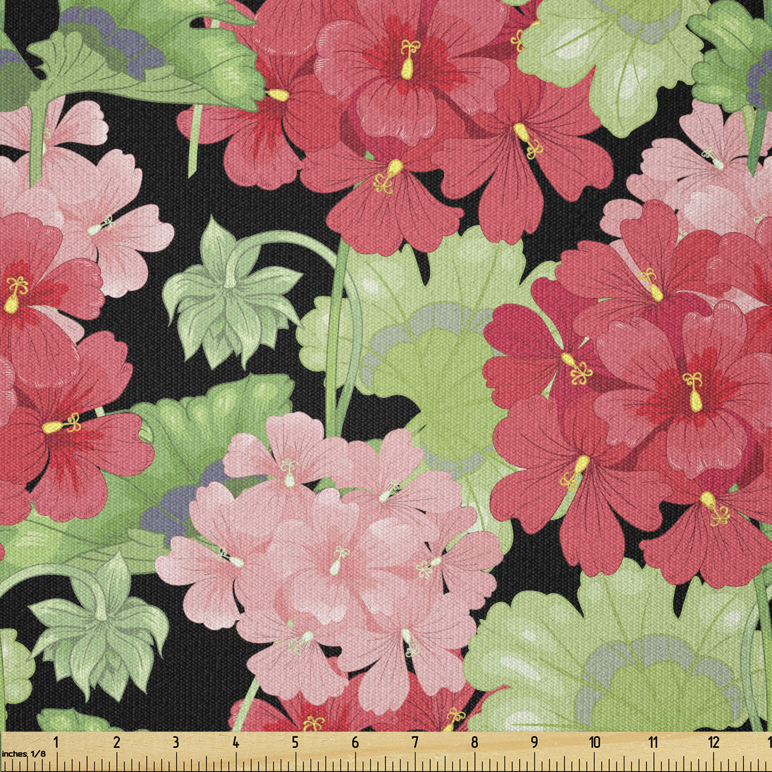 Geraniums Fabric by The Yard, Hand Drawing Victorian Style Flowers with ...